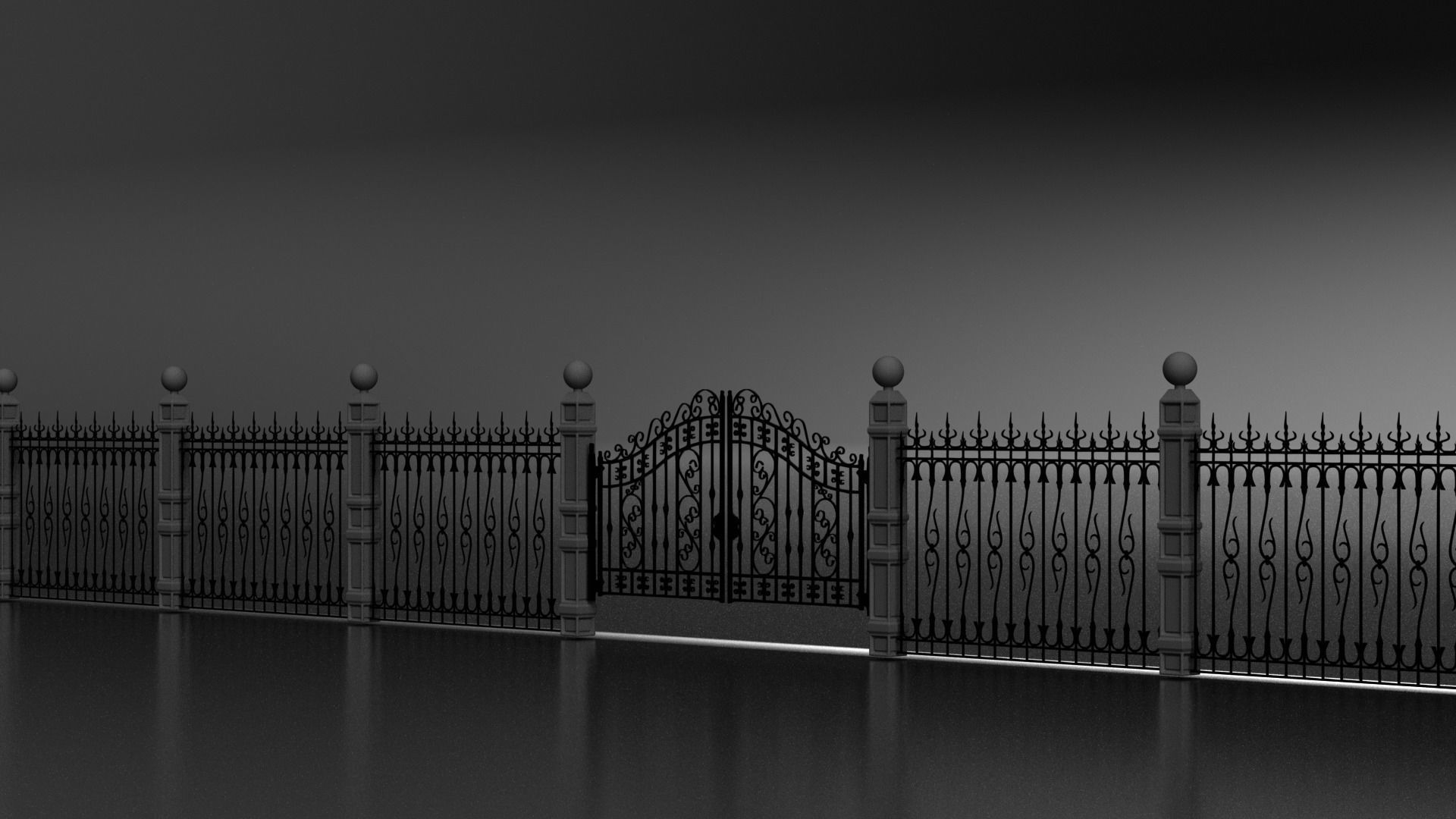forged steel gate with modular fences and columns 3D model | CGTrader