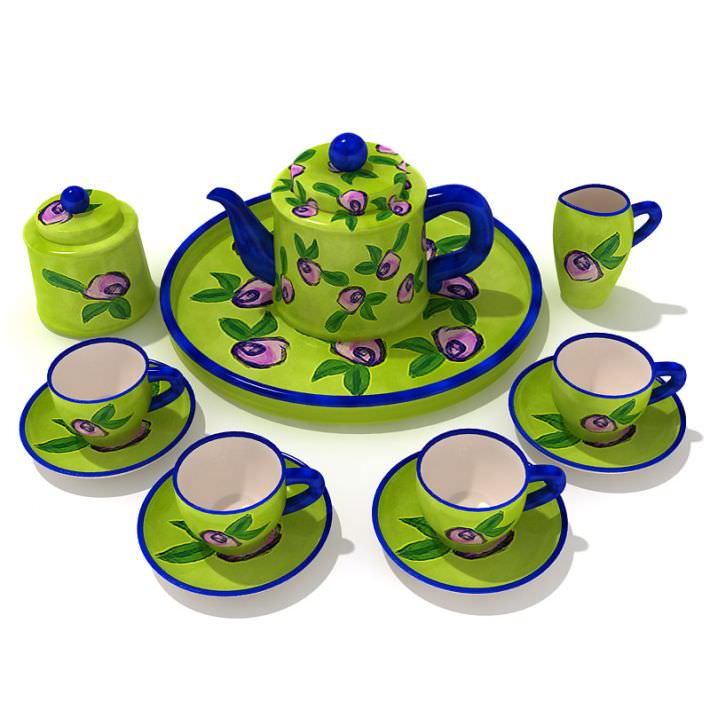 Apple Green Tea Service With Blue Accents 3D model | CGTrader