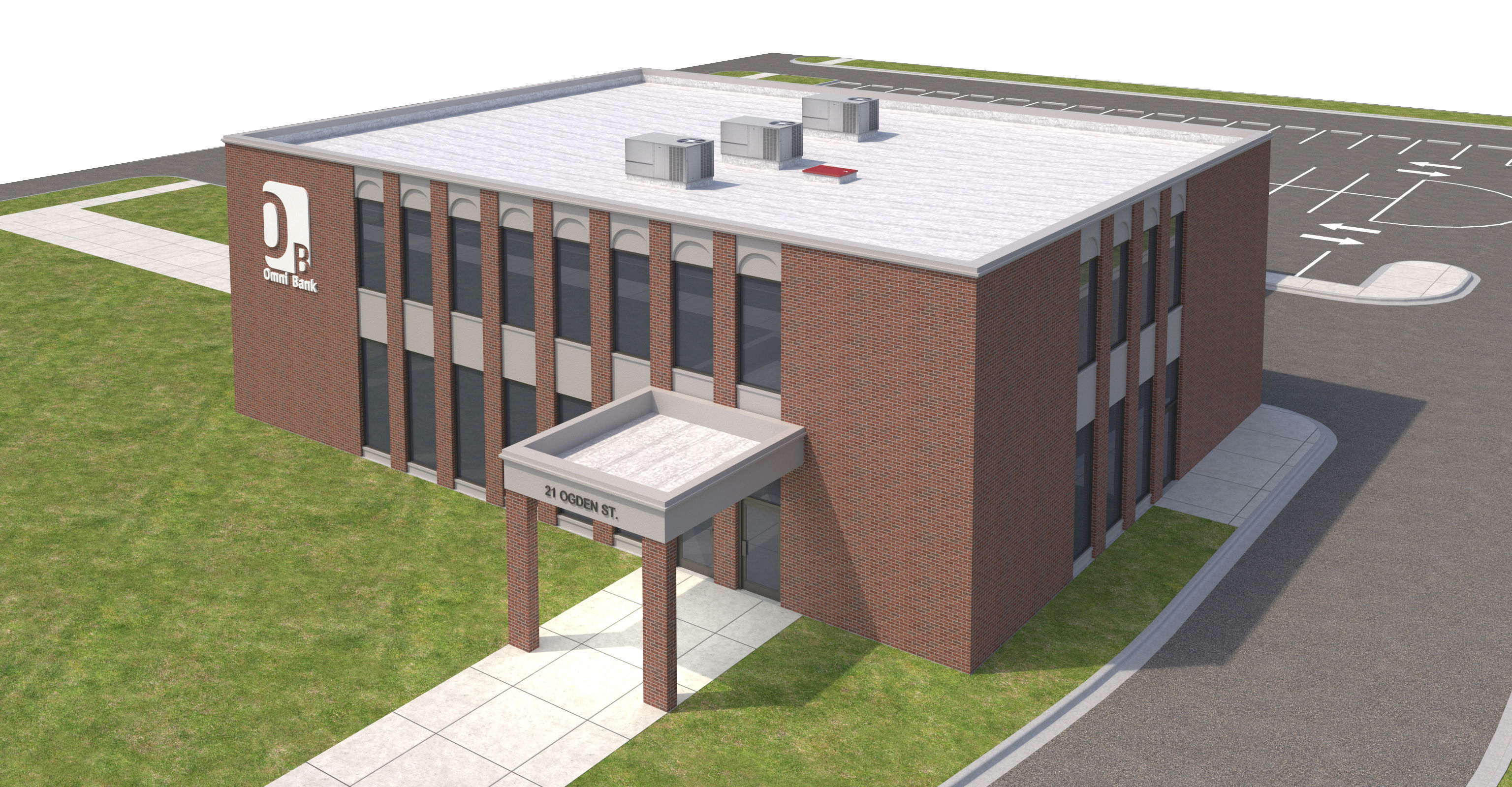 Commercial-033 Bank Office Building With Drive Thru 3D model | CGTrader
