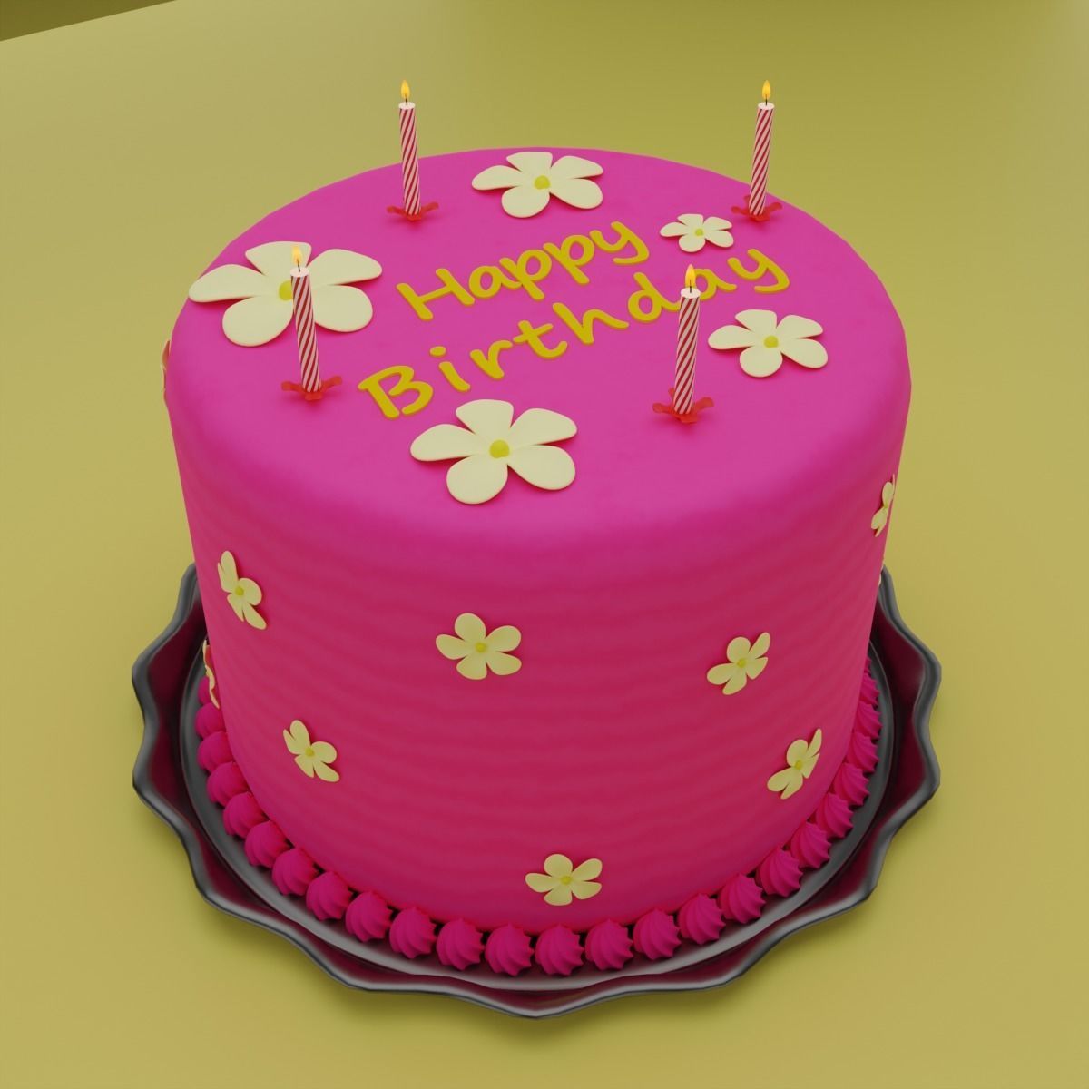Birthday cake with flowers 3D model | CGTrader