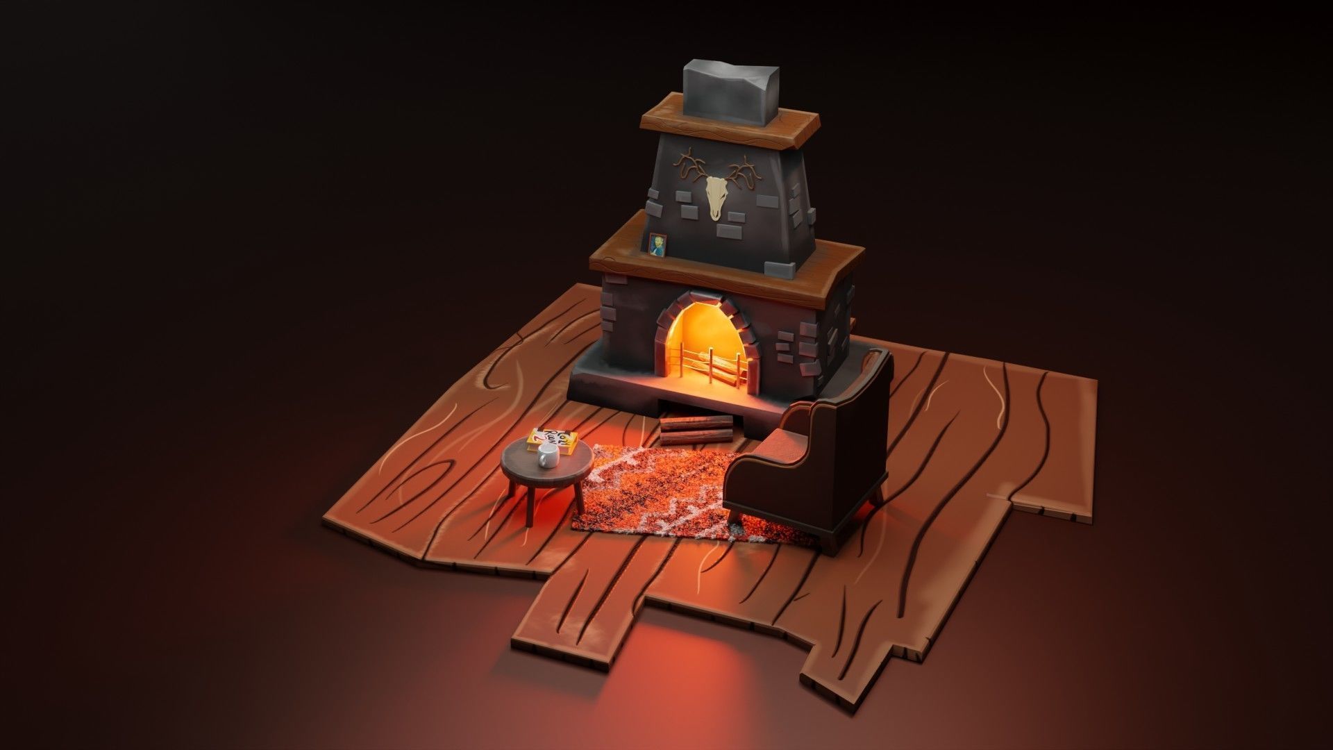 Cozy room blender hand painted and realistic textured 3D model | CGTrader