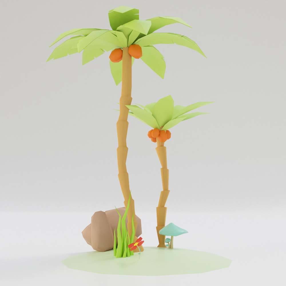 3D model Coconut trees lowpoly toon 3d model VR / AR / low-poly | CGTrader