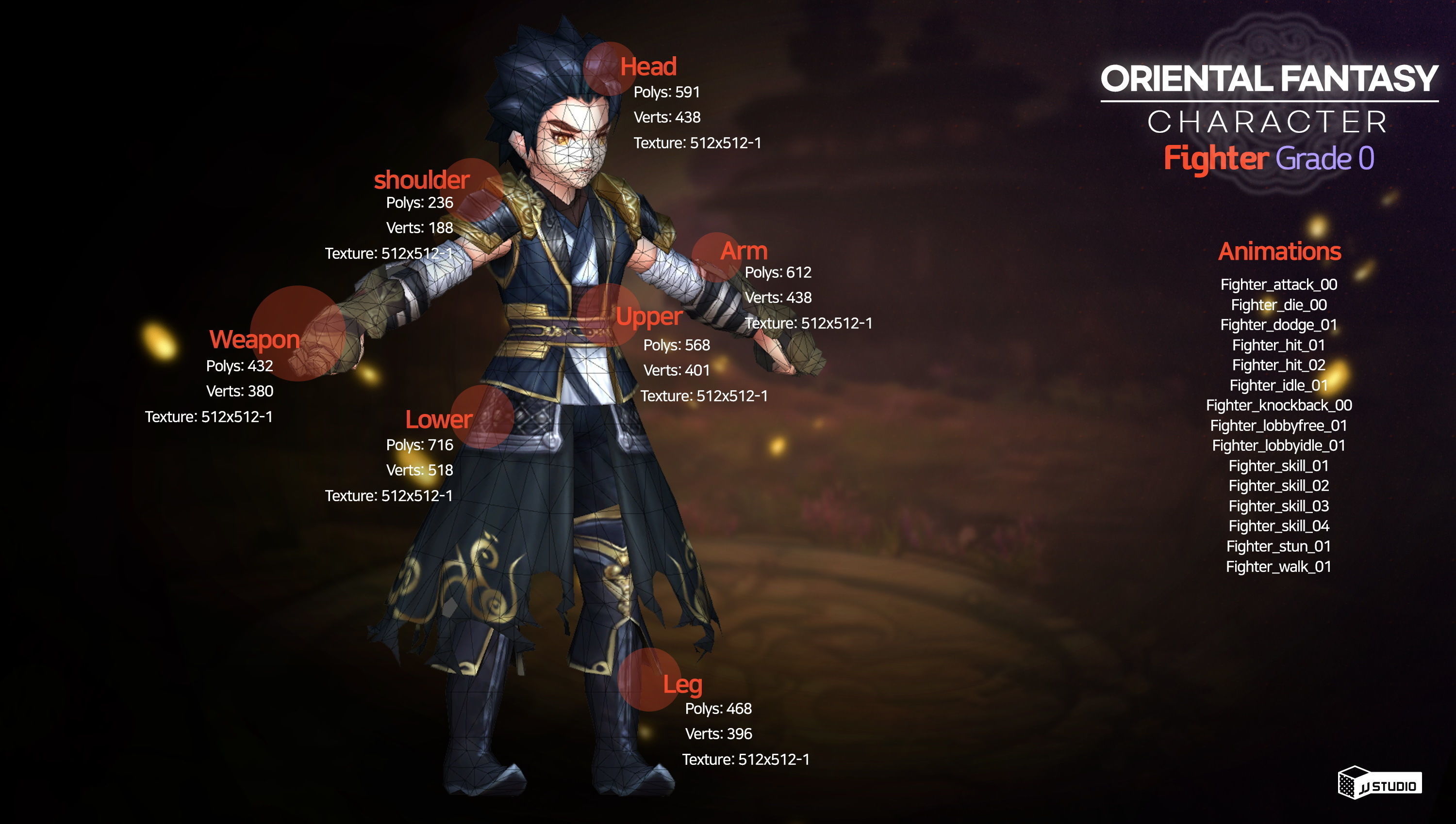 3D model Oriental Fantasy Character - Fighter Grade 0 VR / AR / low ...