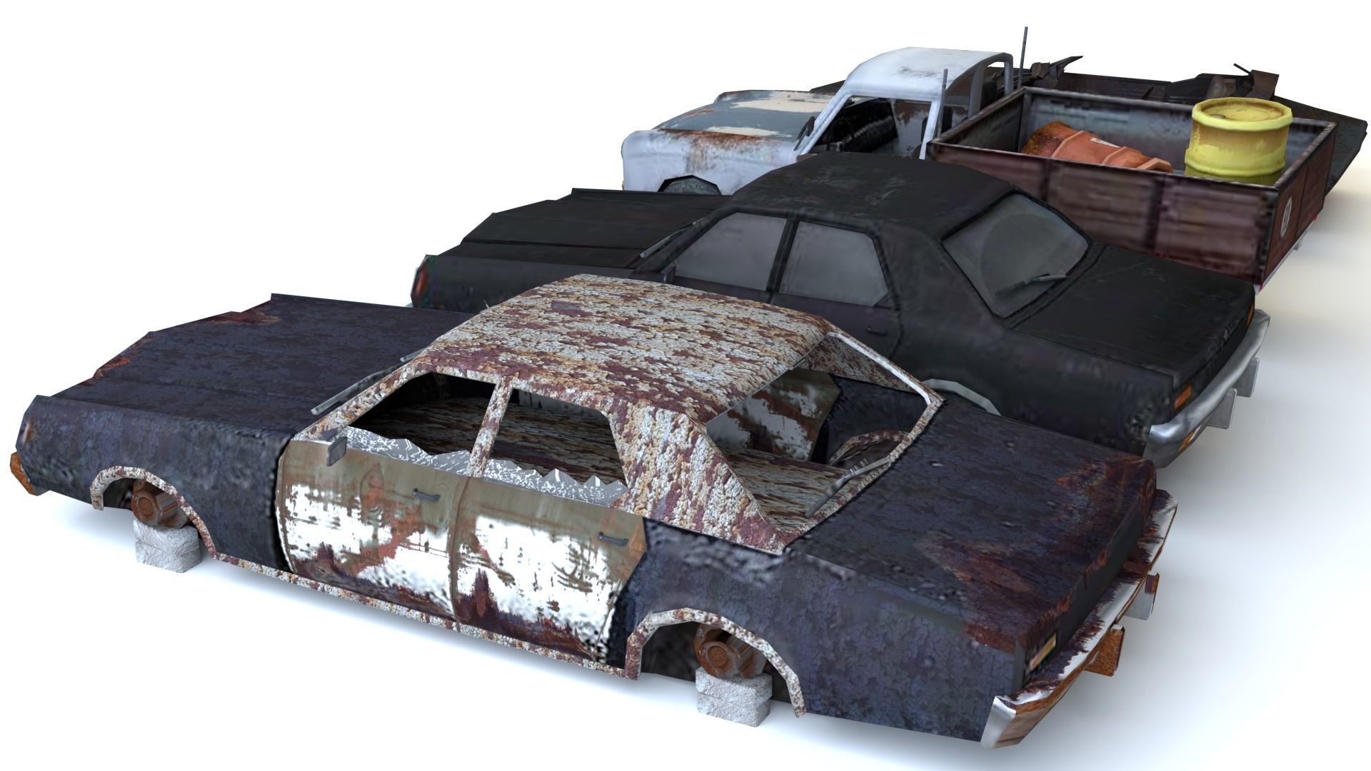 3D model Old Rusty cars mini pack VR / AR / low-poly | CGTrader
