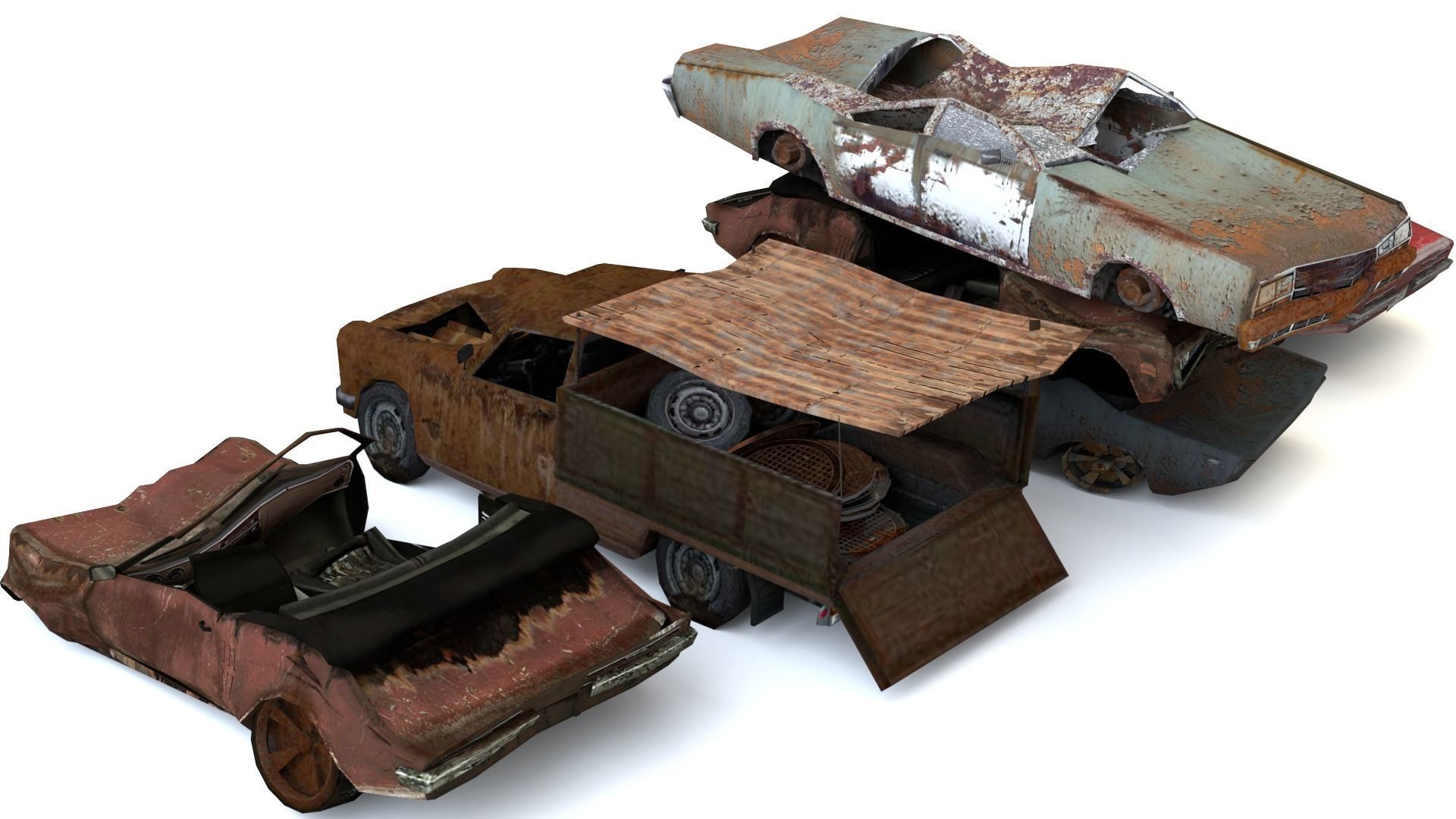 3D model Old wrecked cars mini pack VR / AR / low-poly | CGTrader