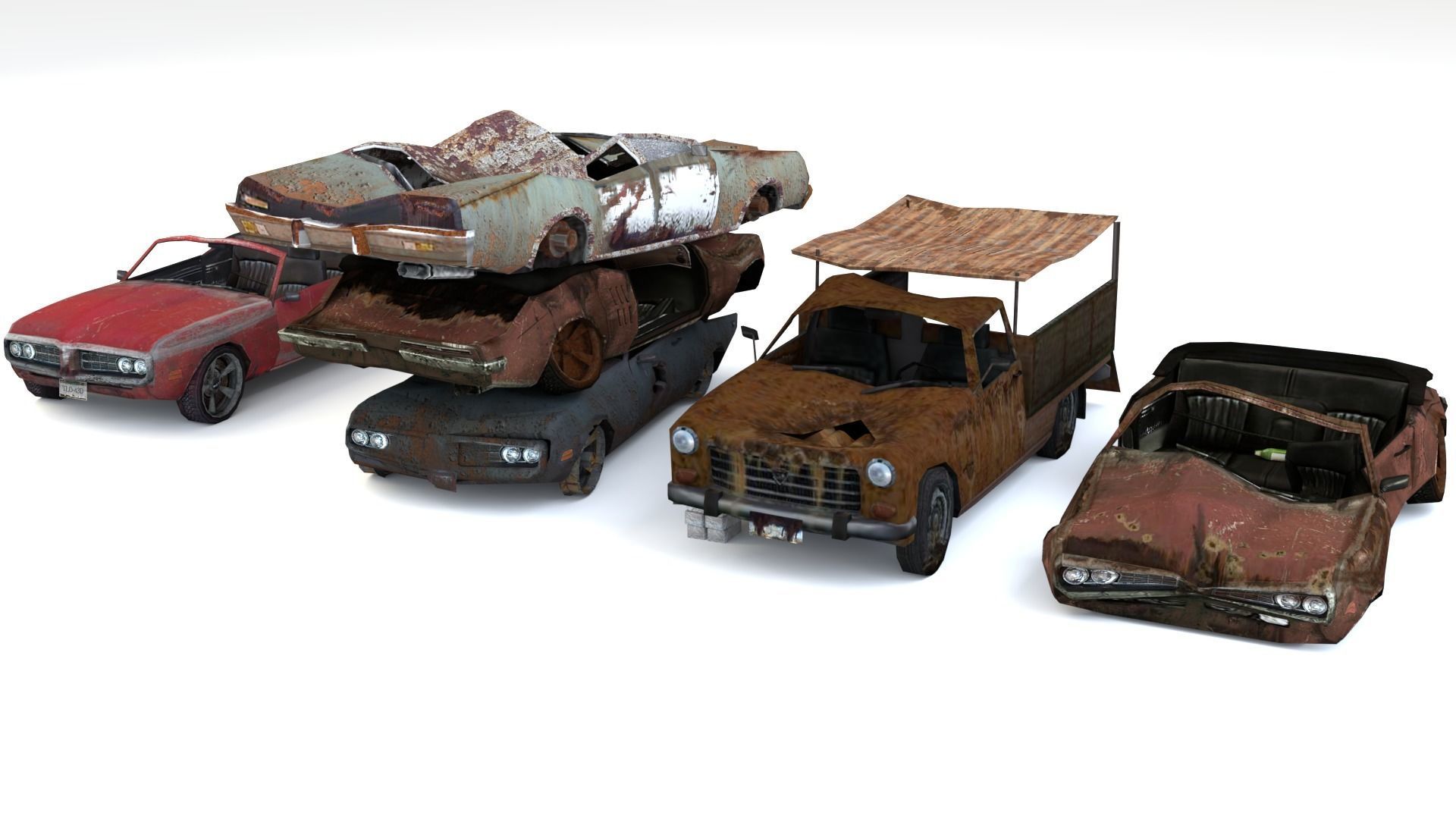 3D model Old wrecked cars mini pack VR / AR / low-poly | CGTrader