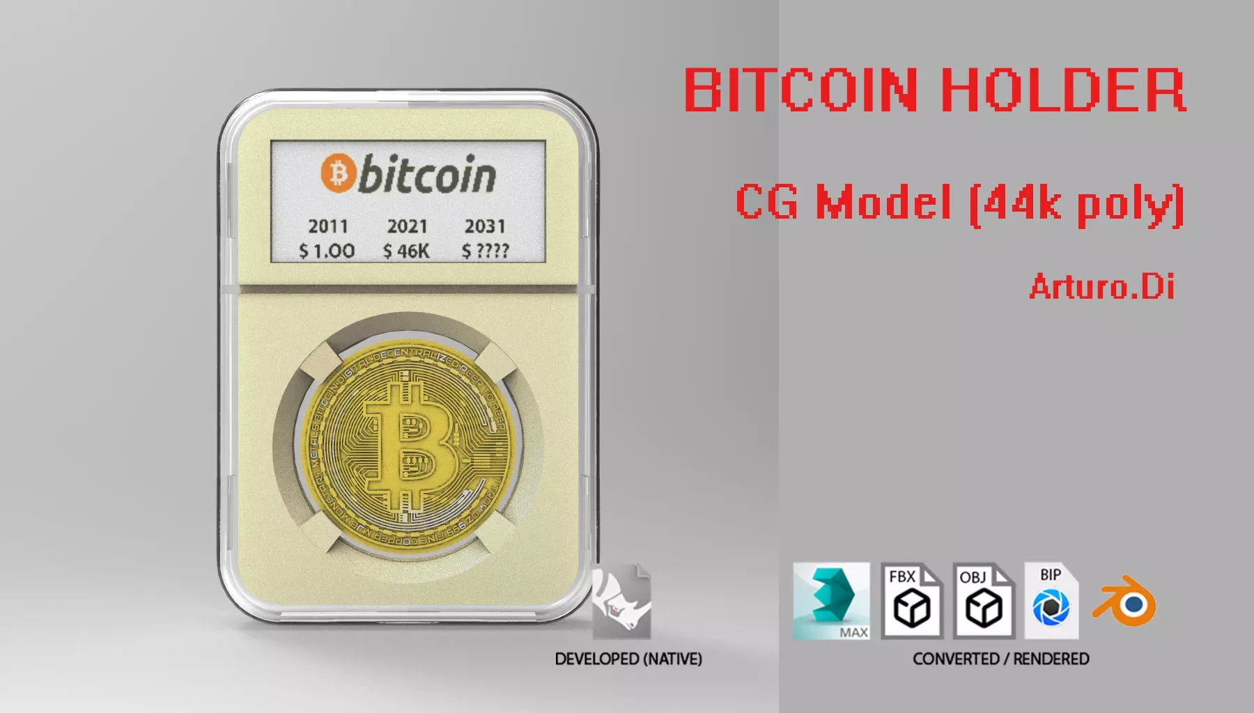 Bitcoin Collectible Holder Case 3D model | CGTrader