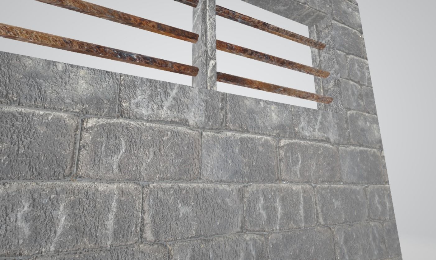 Gray brick fence model low poly wall free VR / AR / low-poly 3D model ...