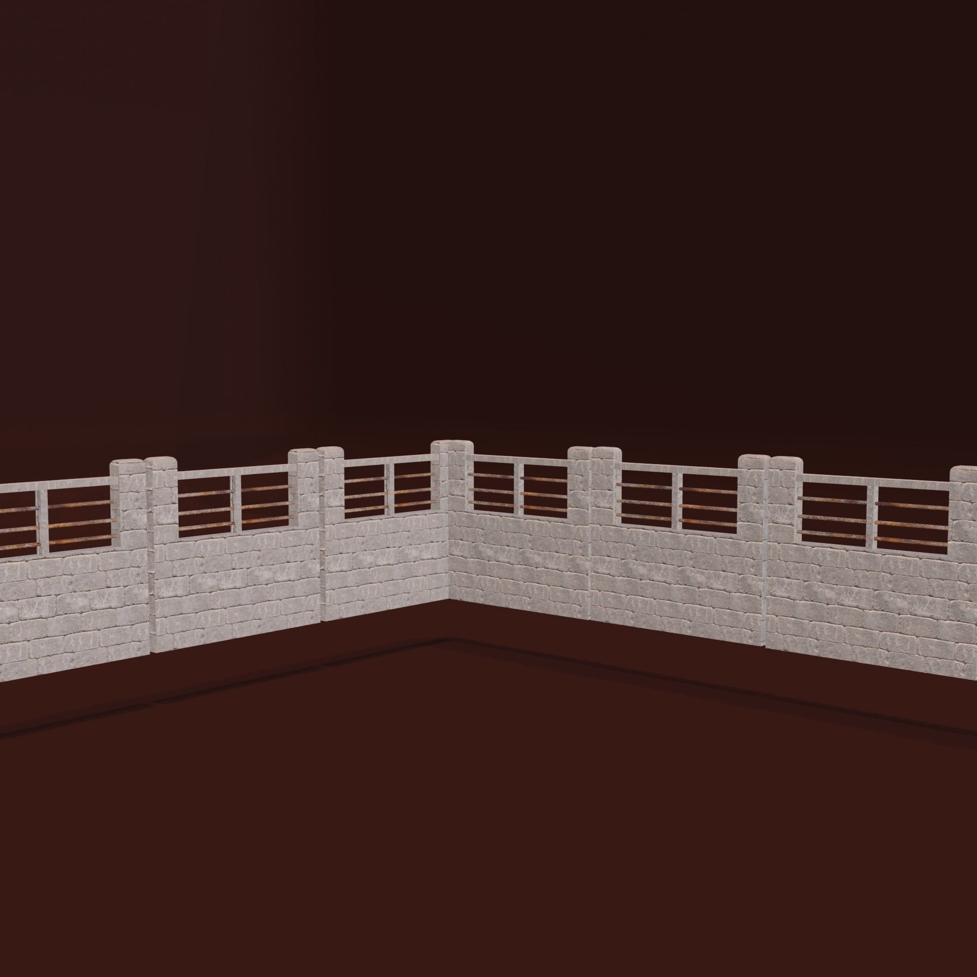 Gray brick fence model low poly wall free VR / AR / low-poly 3D model ...