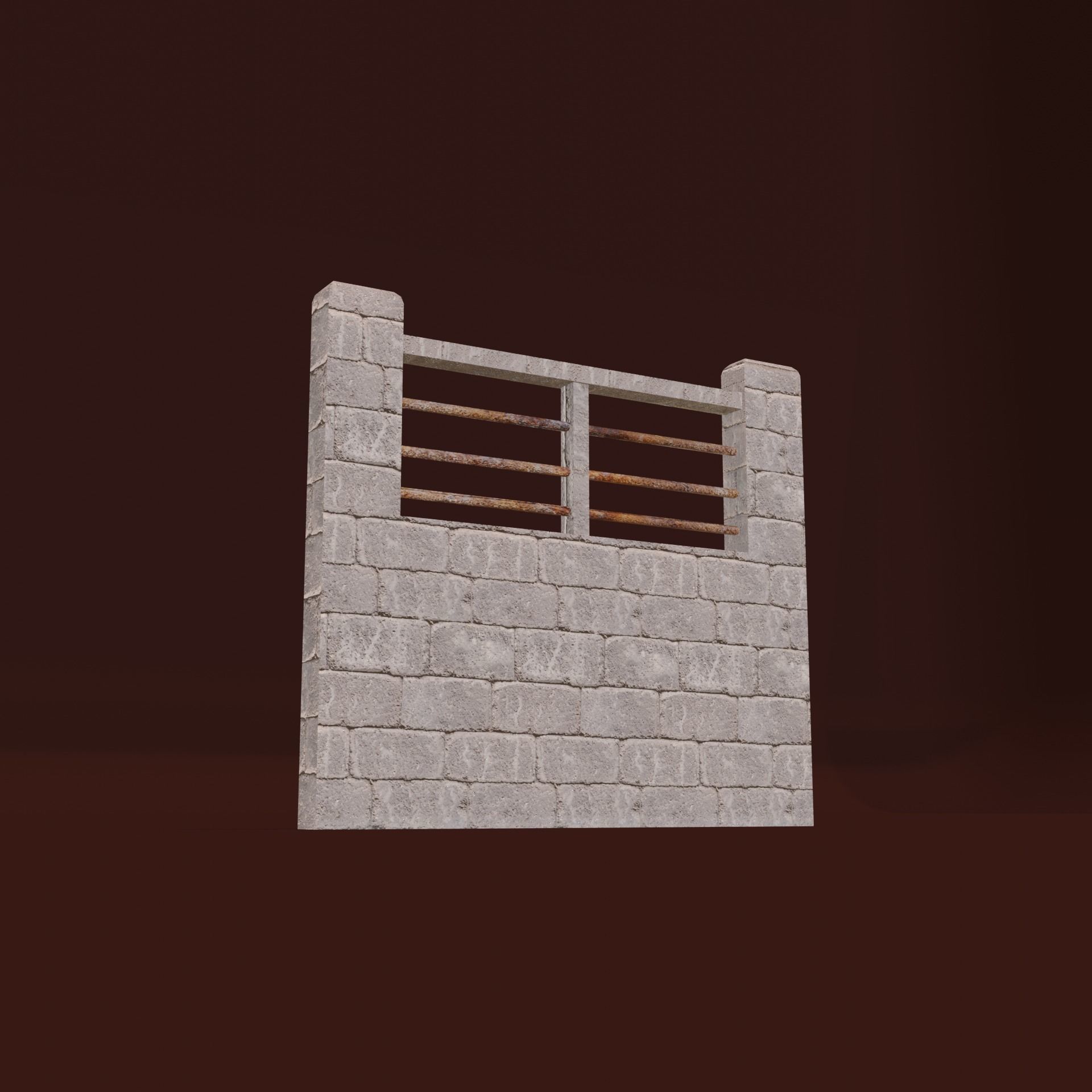 Gray brick fence model low poly wall free VR / AR / low-poly 3D model ...