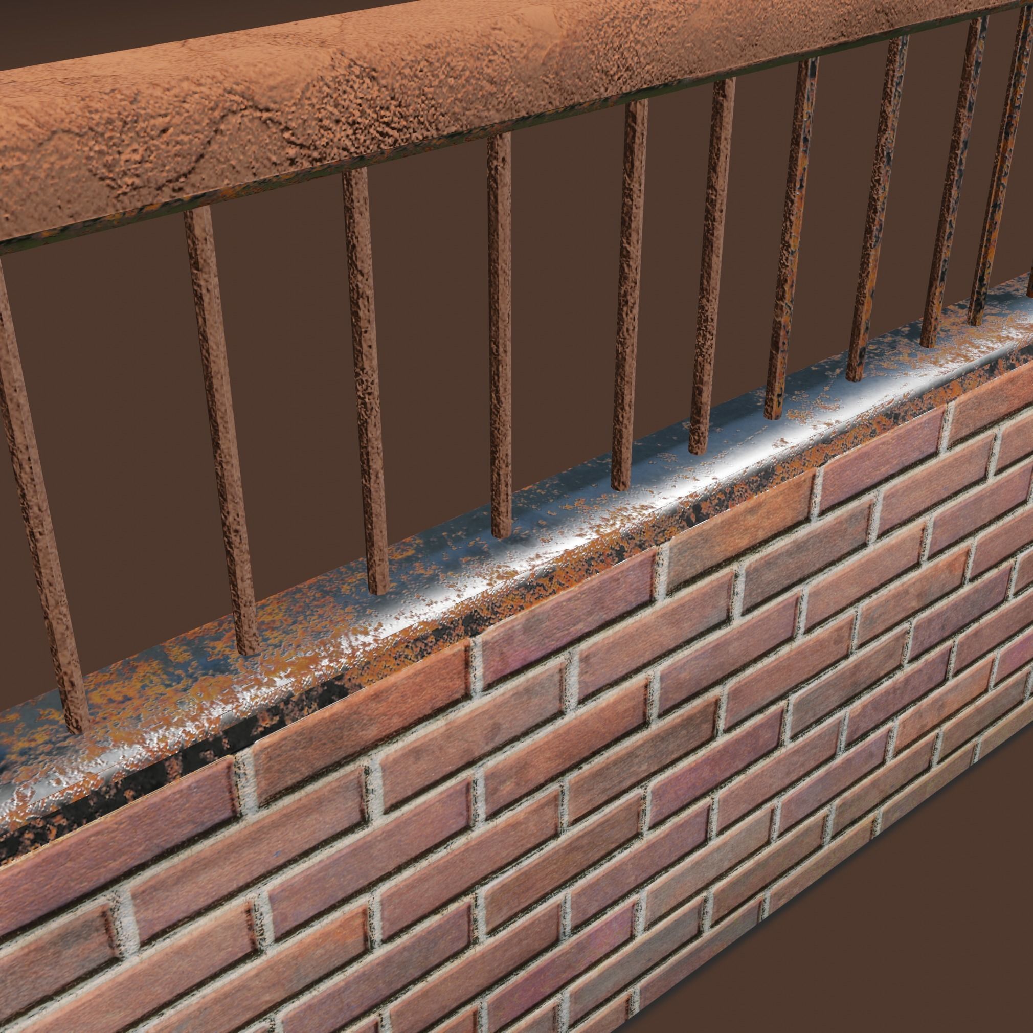 Red brick fence model low poly wall free VR / AR / low-poly 3D model ...
