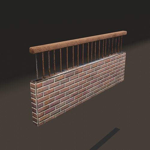 Red brick fence model low poly wall free VR / AR / low-poly 3D model ...
