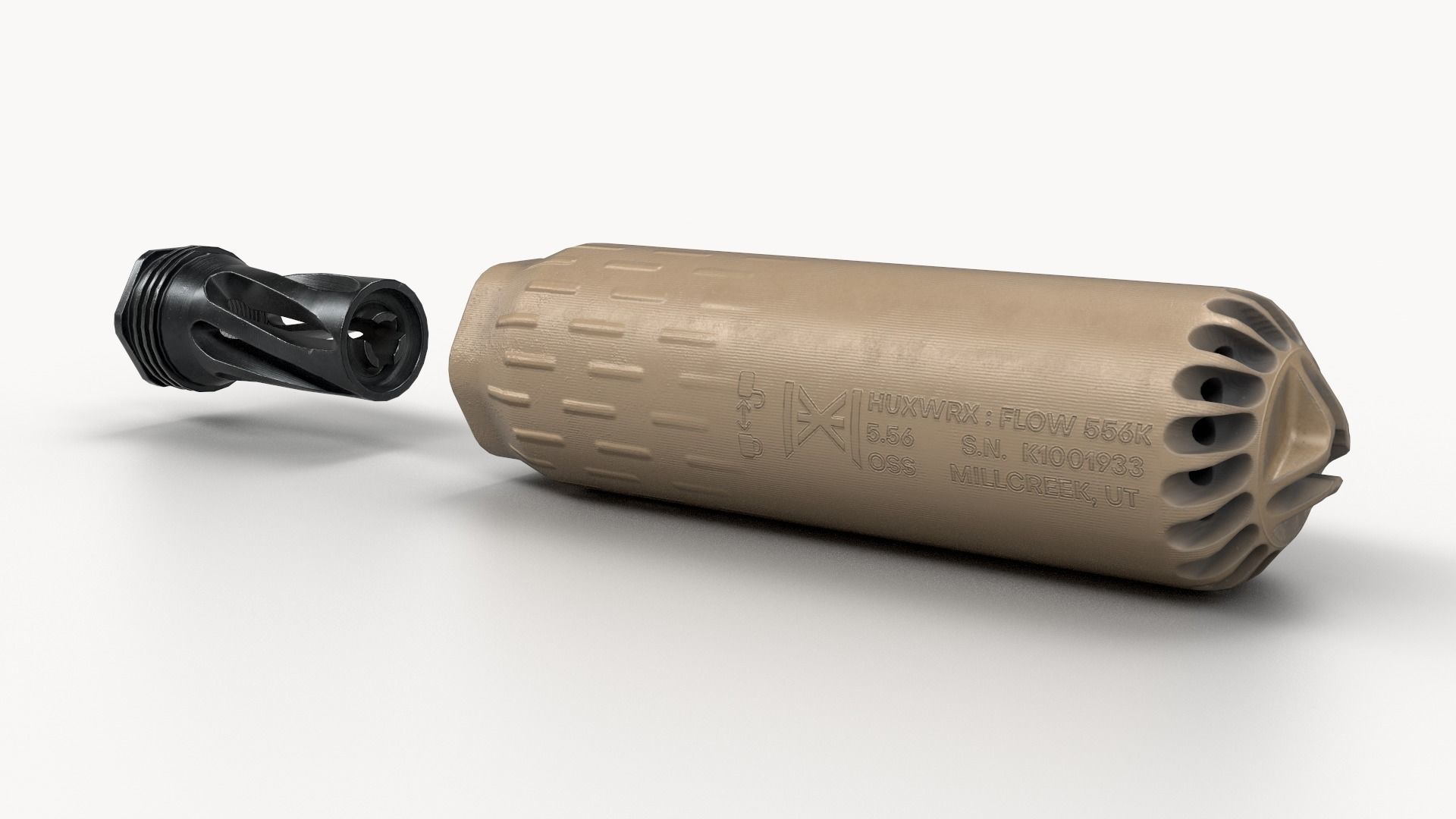 3D model HUXWRX Flow 556K Suppressor and QD Flash Hider VR / AR / low ...