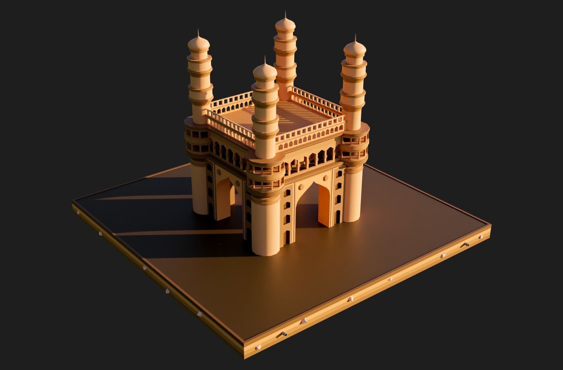 3D model Low-Poly Charminar 3D model temple in hyderabad VR / AR / low ...