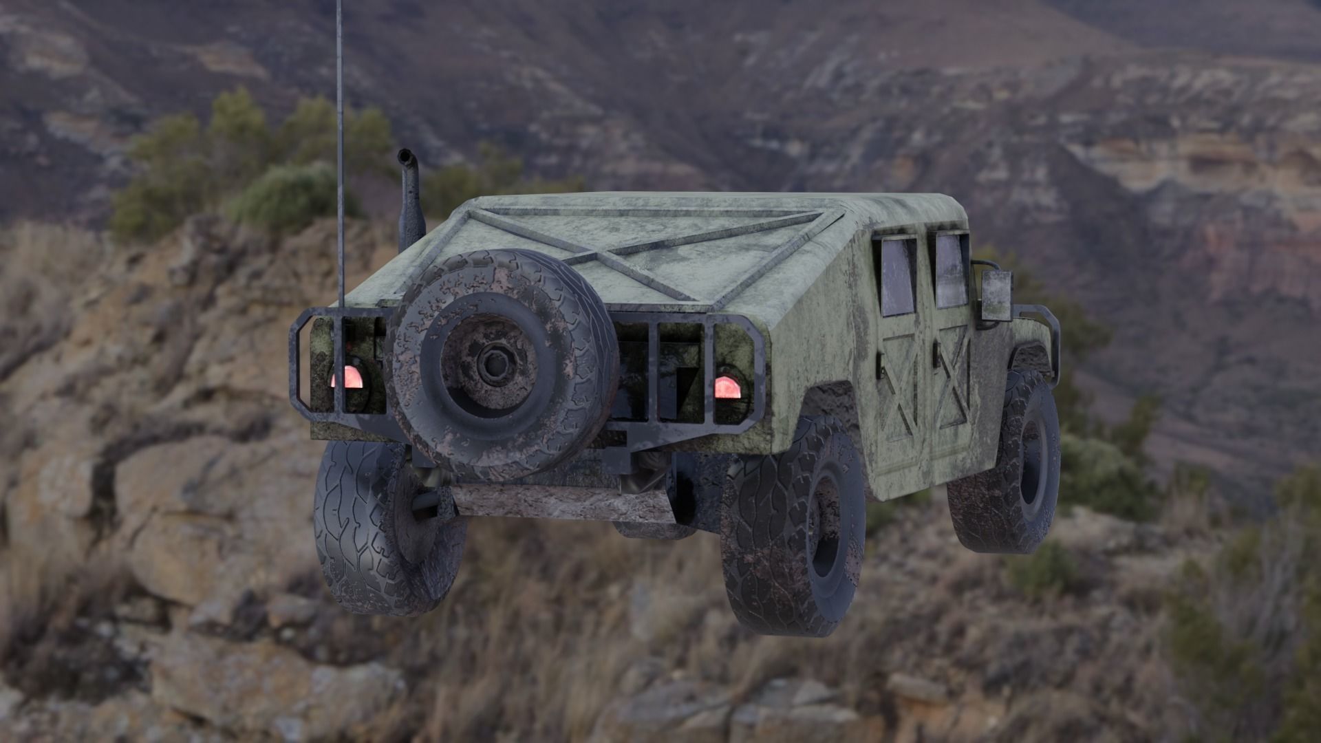 3D model war green low-poly Humvee ORM for unreal UE VR / AR / low-poly ...