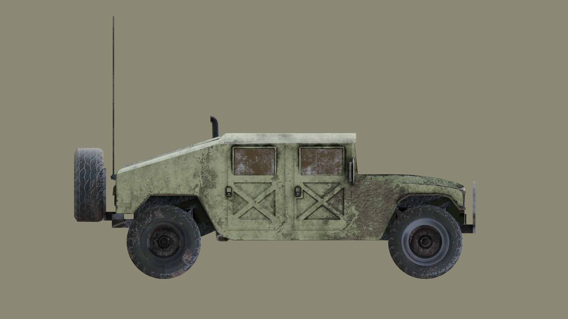 3D model war green low-poly Humvee ORM for unreal UE VR / AR / low-poly ...