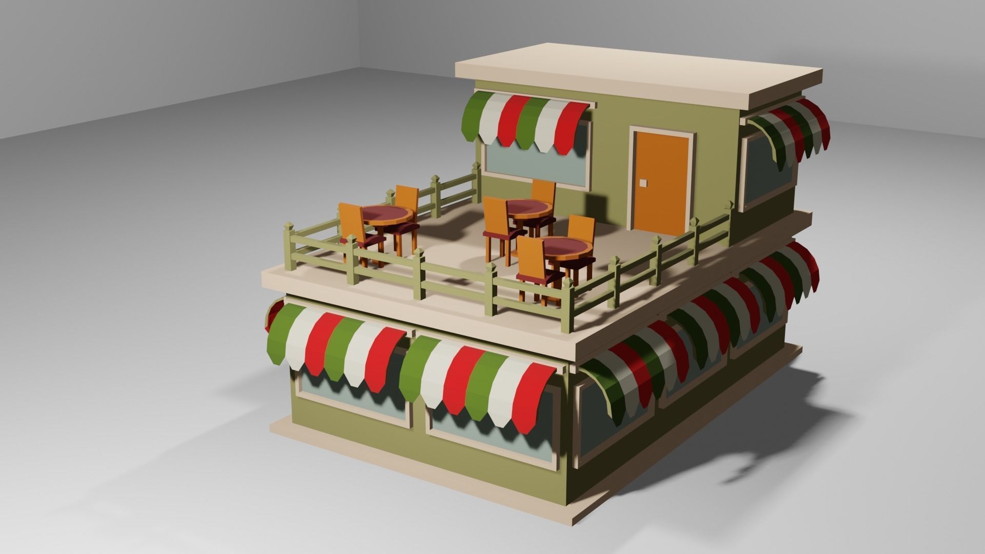 3D model Low Poly Pizza Shop with 3 different color options VR / AR ...