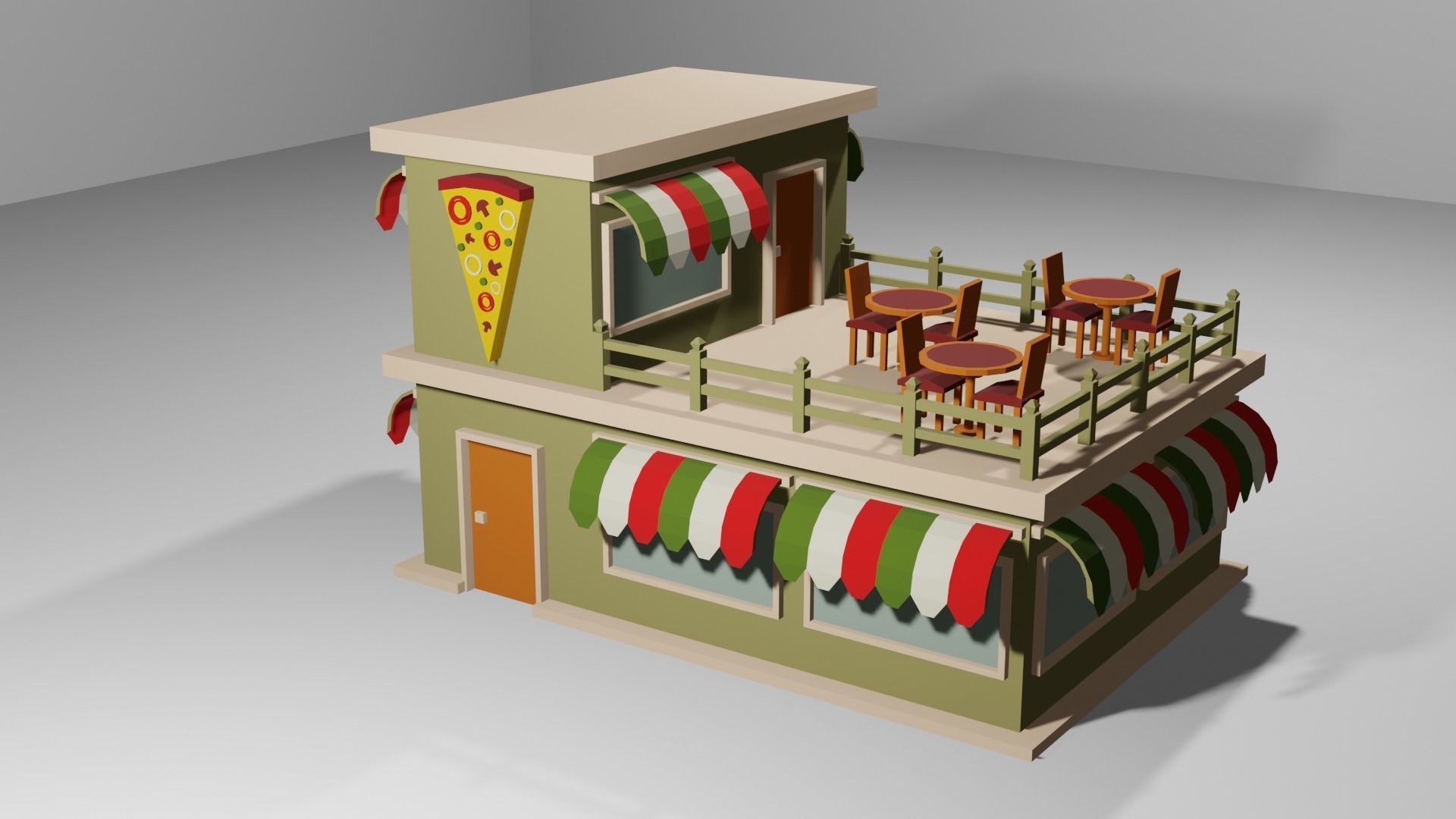 3D model Low Poly Pizza Shop with 3 different color options VR / AR ...
