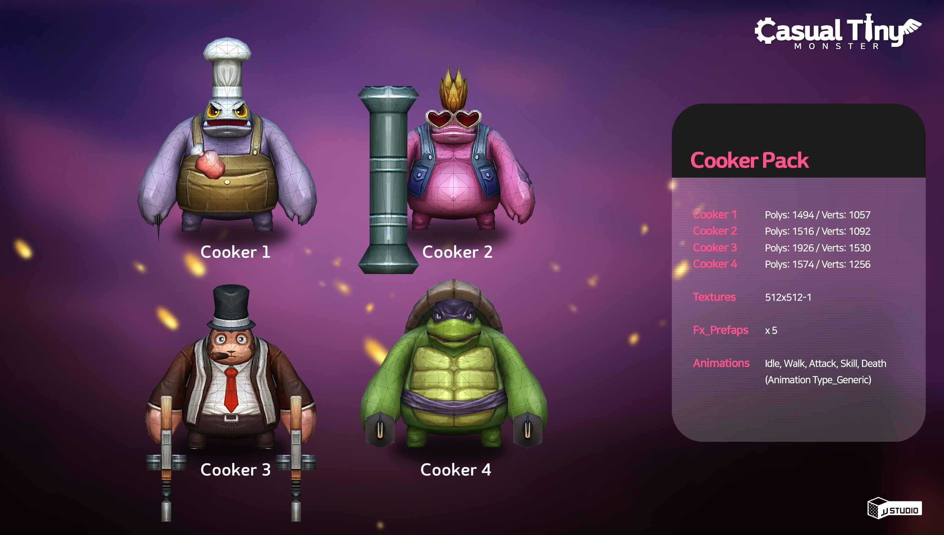 3D model Casual Tiny Monster - Cooker Pack VR / AR / low-poly | CGTrader