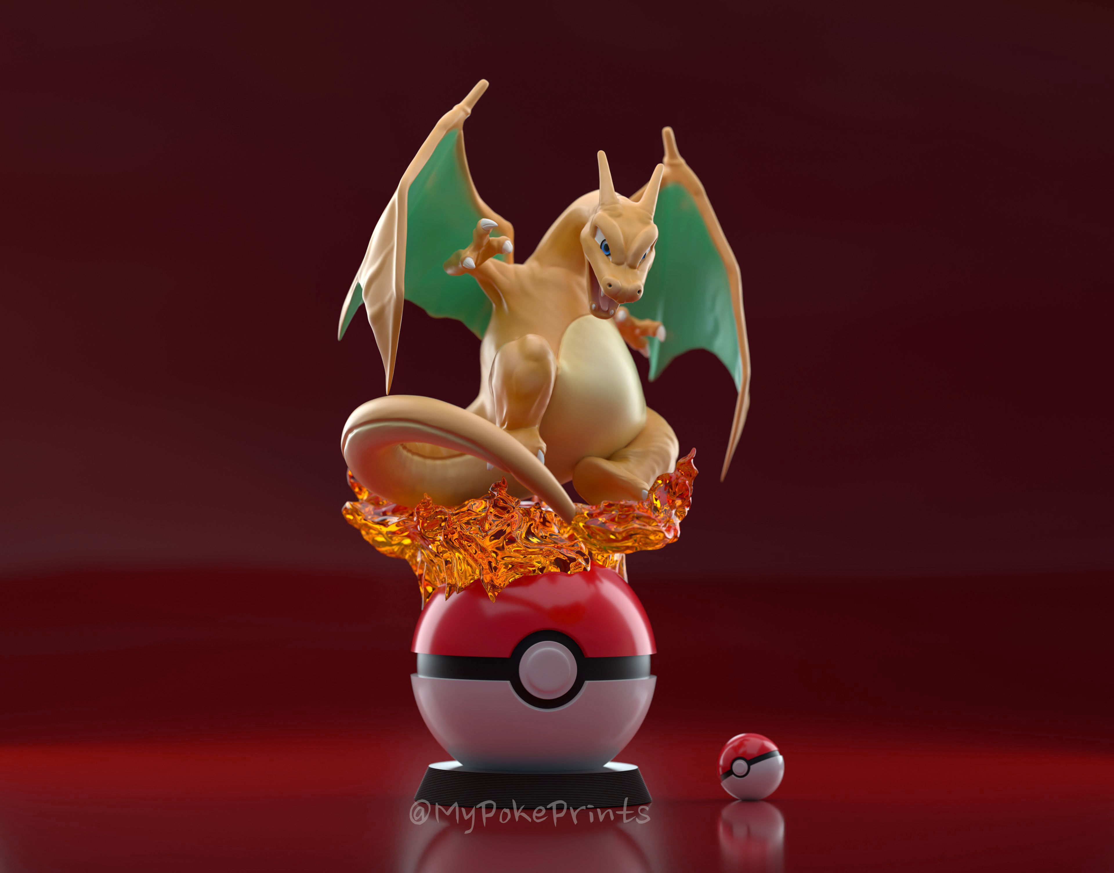 Charizard on Pokeball normal version - with cuts and as a whole 3D ...
