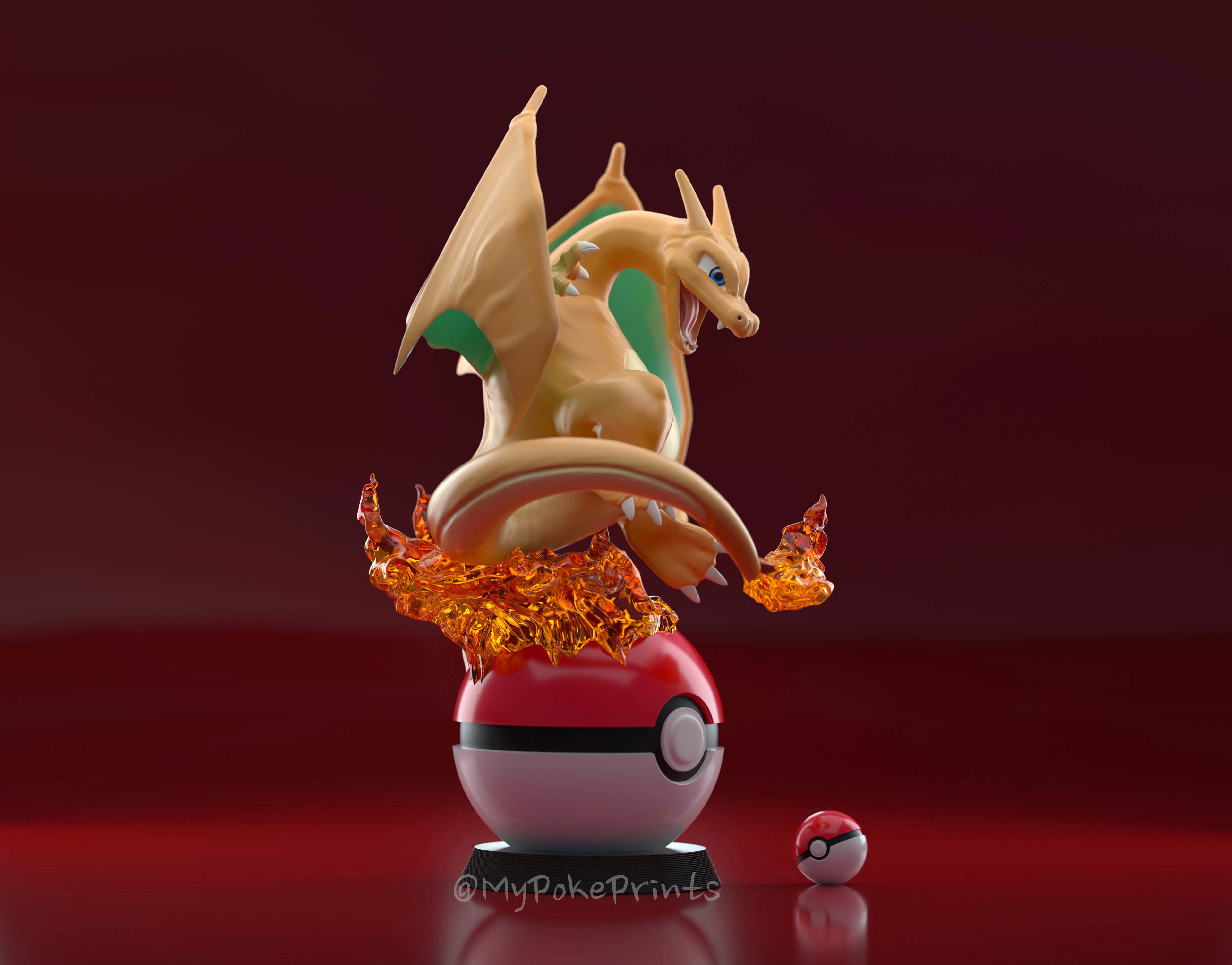 Charizard on Pokeball normal version - with cuts and as a whole 3D ...