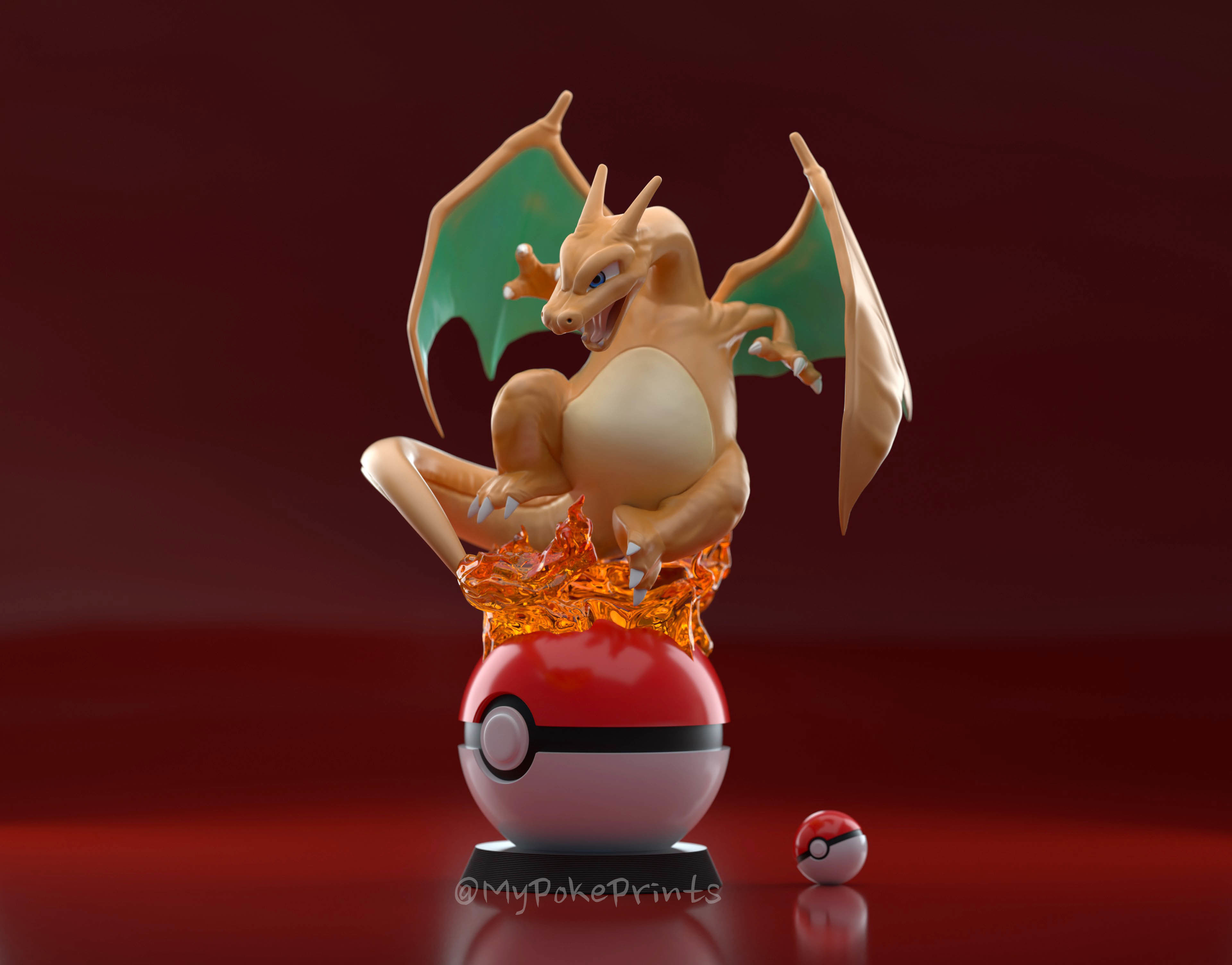 Charizard on Pokeball normal version - with cuts and as a whole 3D ...