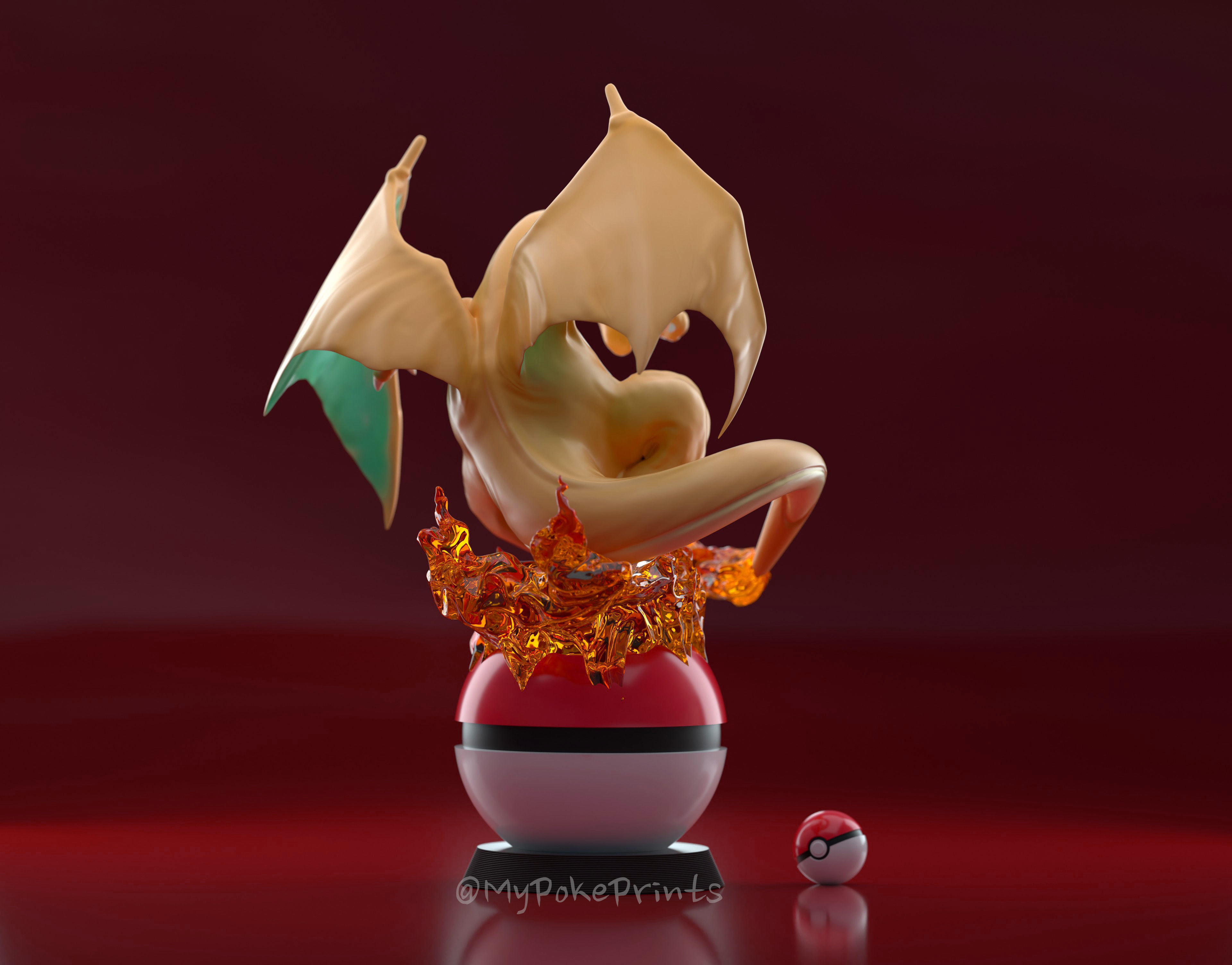 Charizard on Pokeball normal version - with cuts and as a whole 3D ...