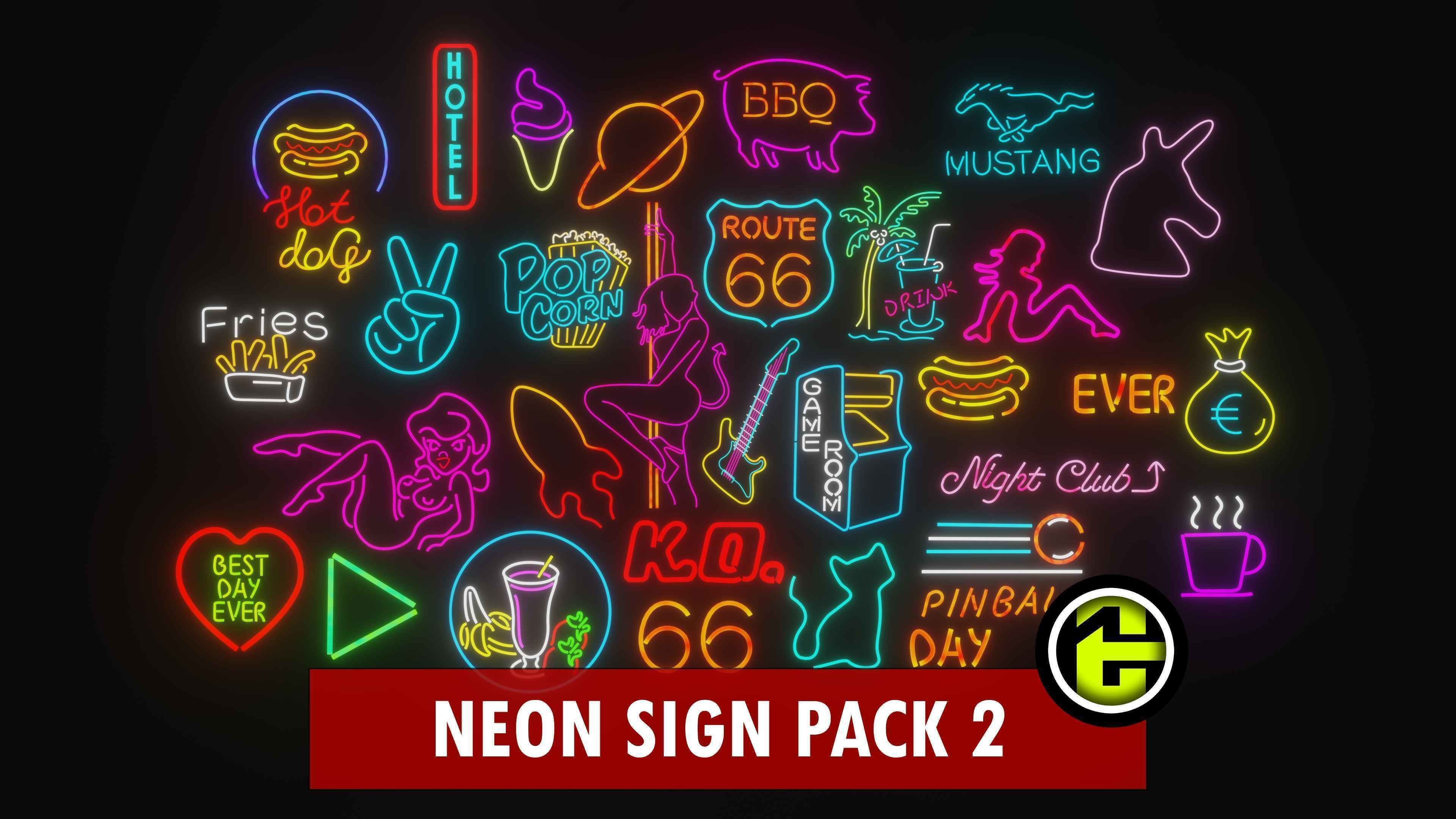 3D model Ultimate Neon Sign Pack 2 VR / AR / low-poly | CGTrader