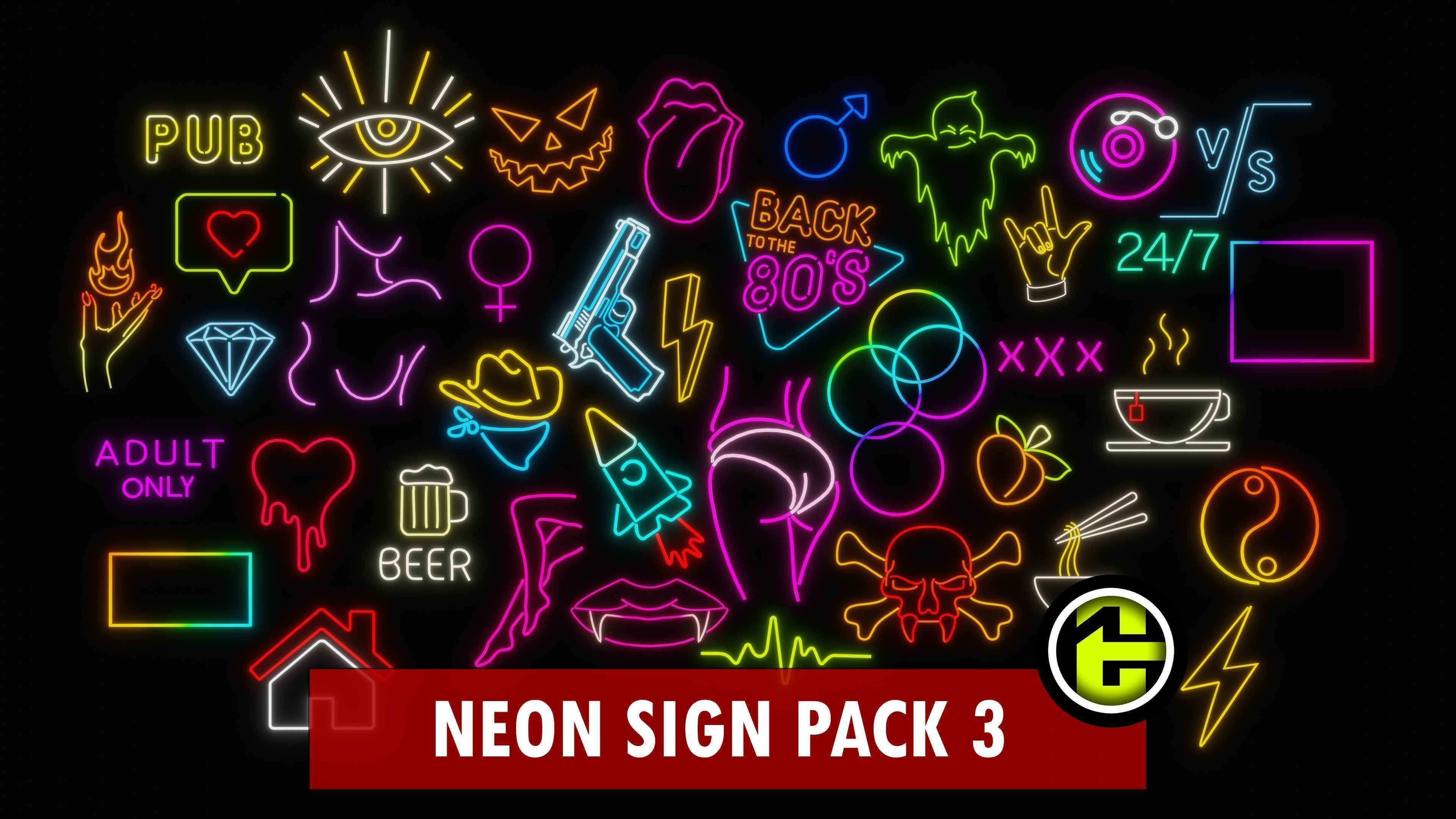 3D model Ultimate Neon Sign pack 3 VR / AR / low-poly | CGTrader