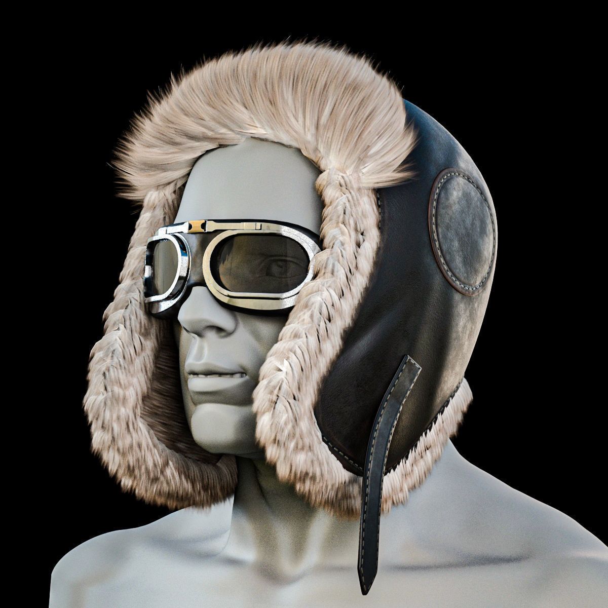 3D model Aviator Fur Trapper Winter hat Helmet VR / AR / low-poly ...