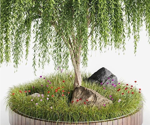 Outdoor Plant Set 004-Weeping Willow Tree Garden Design 3D model | CGTrader