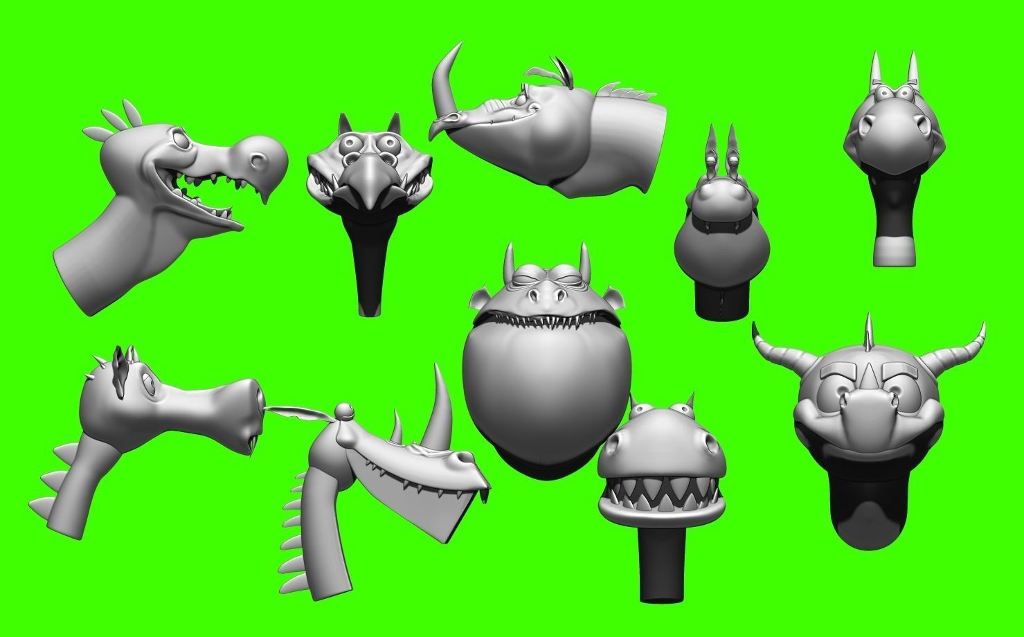10 stylized dragon heads pack 3D model | CGTrader