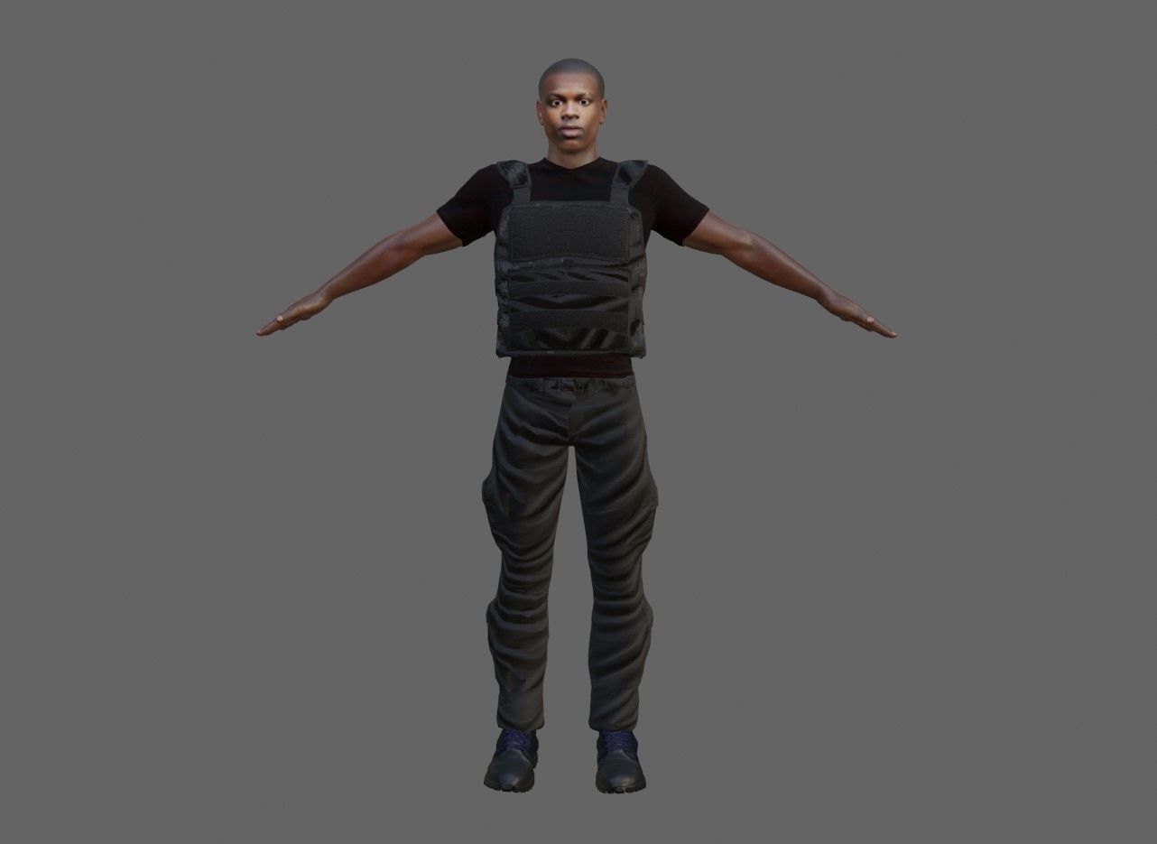 3D model Realistic Black Afro Man Character Rigged Low poly VR / AR ...