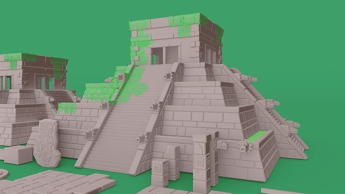 3D model Lowpoly mayan temple and decorations pack VR / AR / low-poly ...