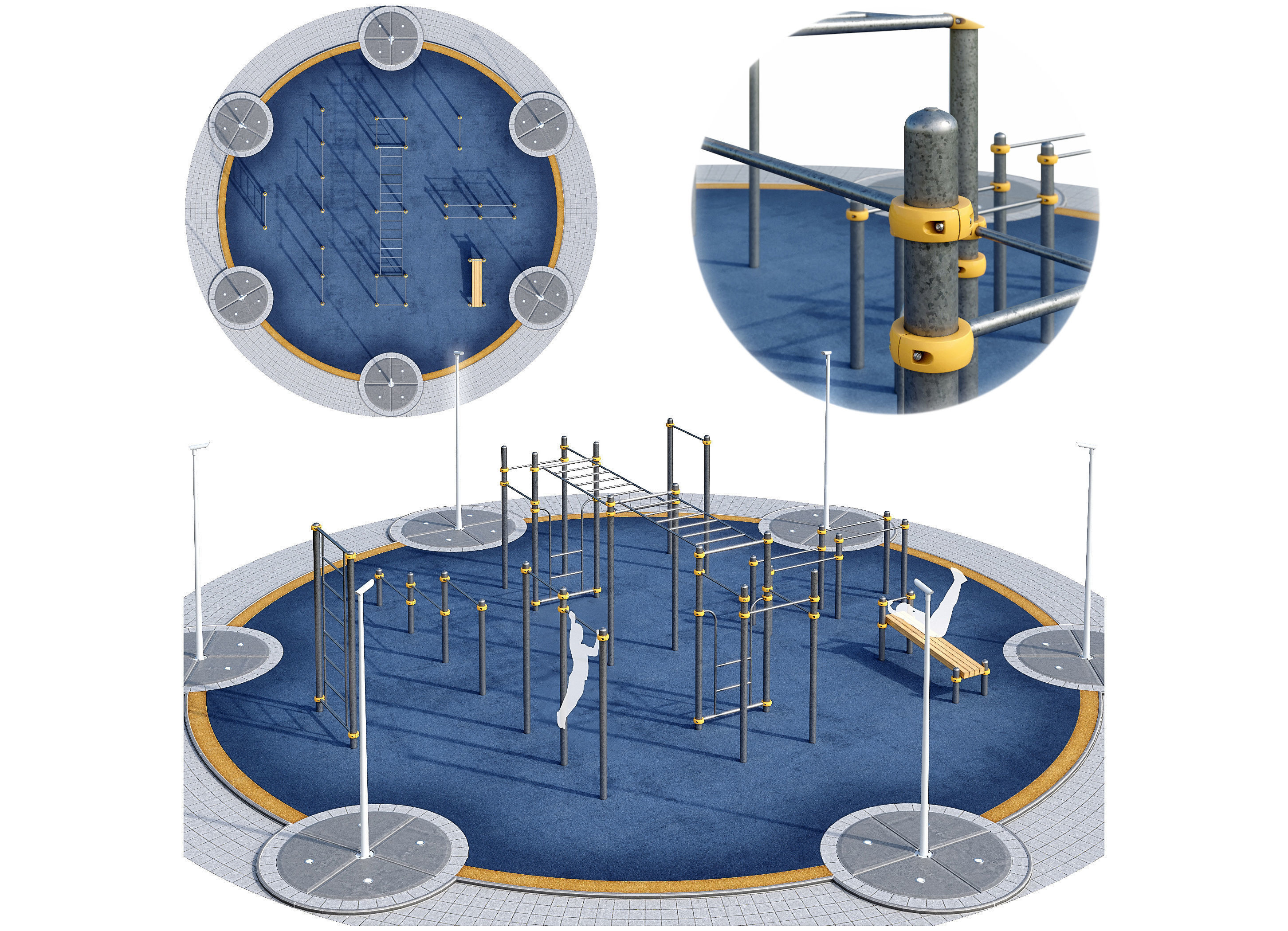 Sports ground with pull up bars Round 3D model | CGTrader