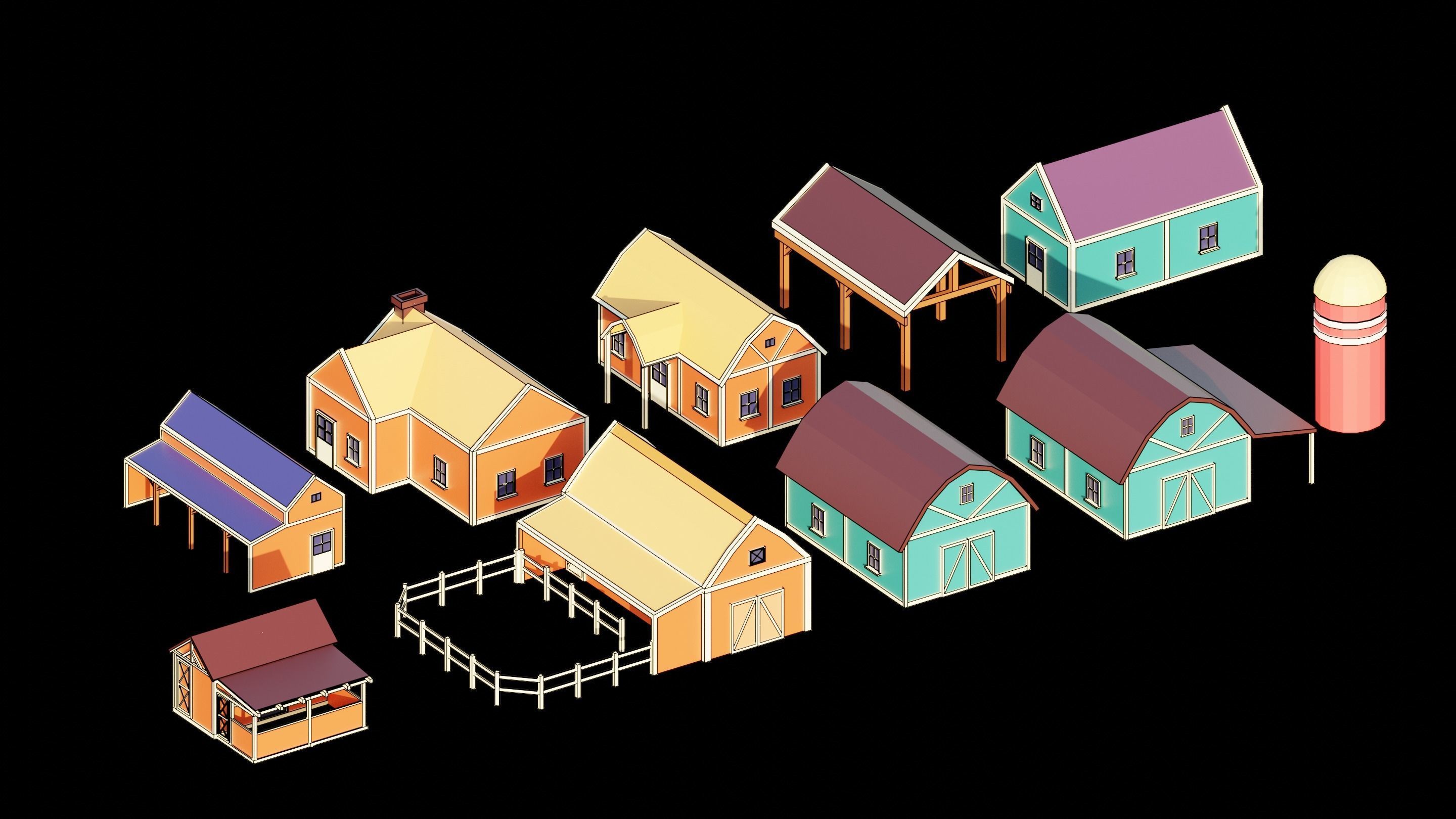 3D model Low Poly Farm Pack Buildings Low-poly 3D model VR / AR / low ...
