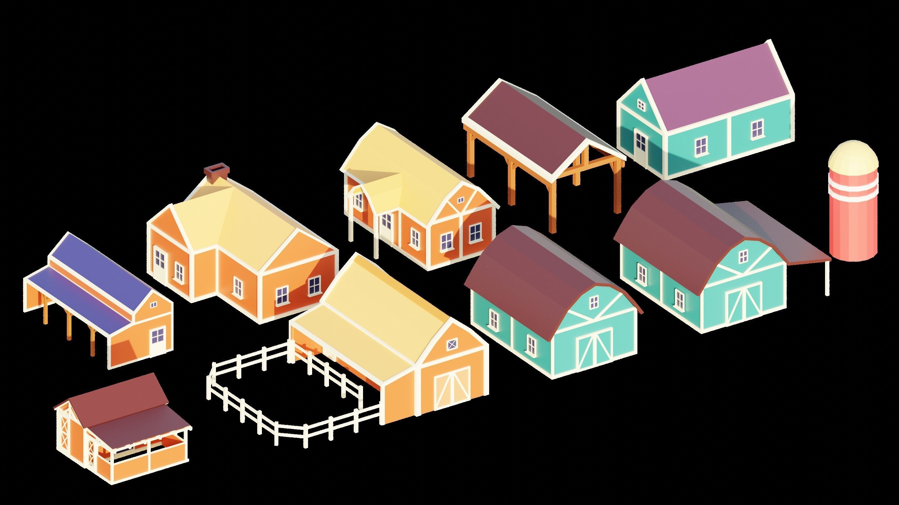 3D model Low Poly Farm Pack Buildings Low-poly 3D model VR / AR / low ...