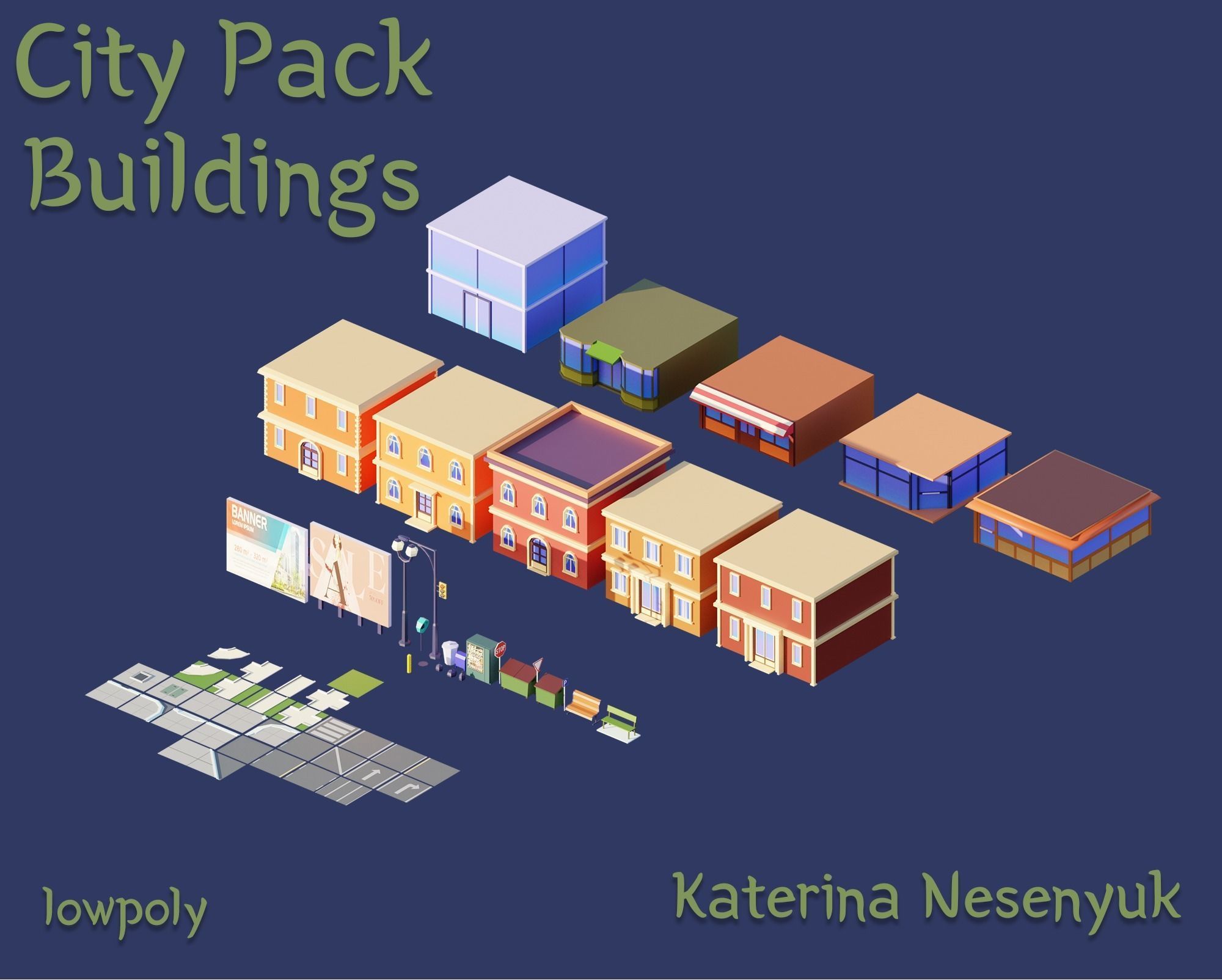 3D model Low Poly City Modular Building Pack Low-poly 3D model VR / AR ...
