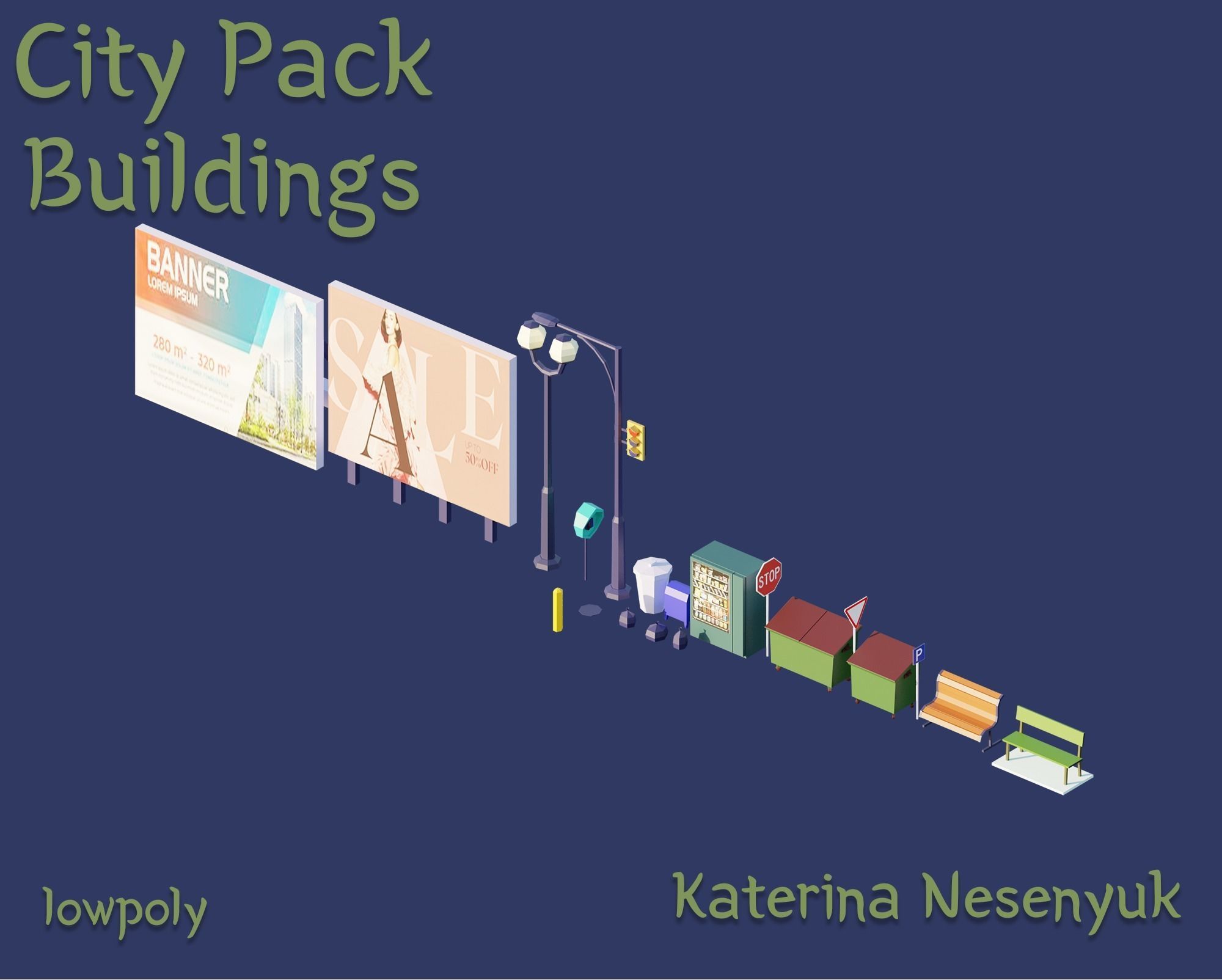 3D model Low Poly City Modular Building Pack Low-poly 3D model VR / AR ...