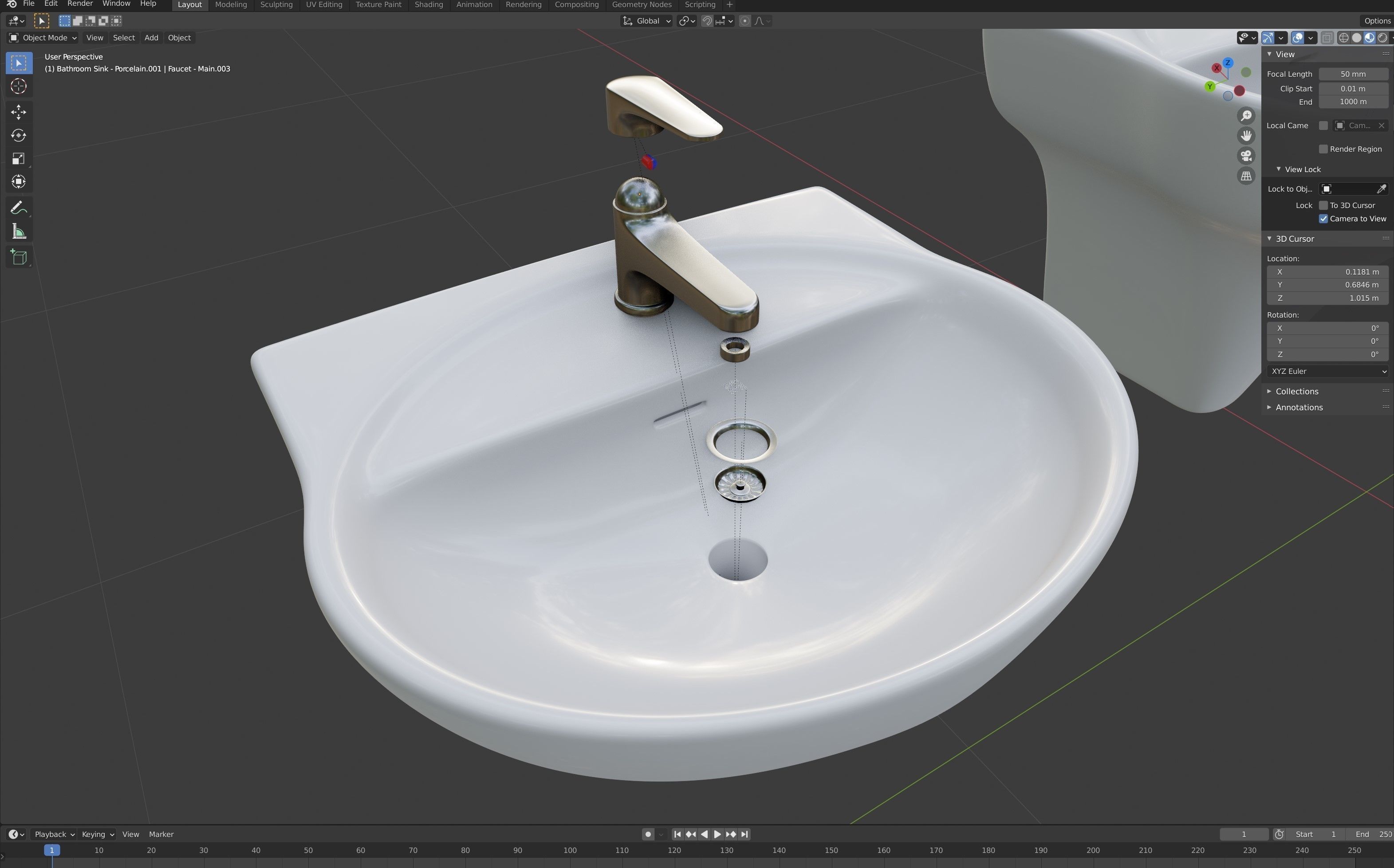 3D model Bathroom Sink - Blender Cycles and Eevee VR / AR / low-poly ...
