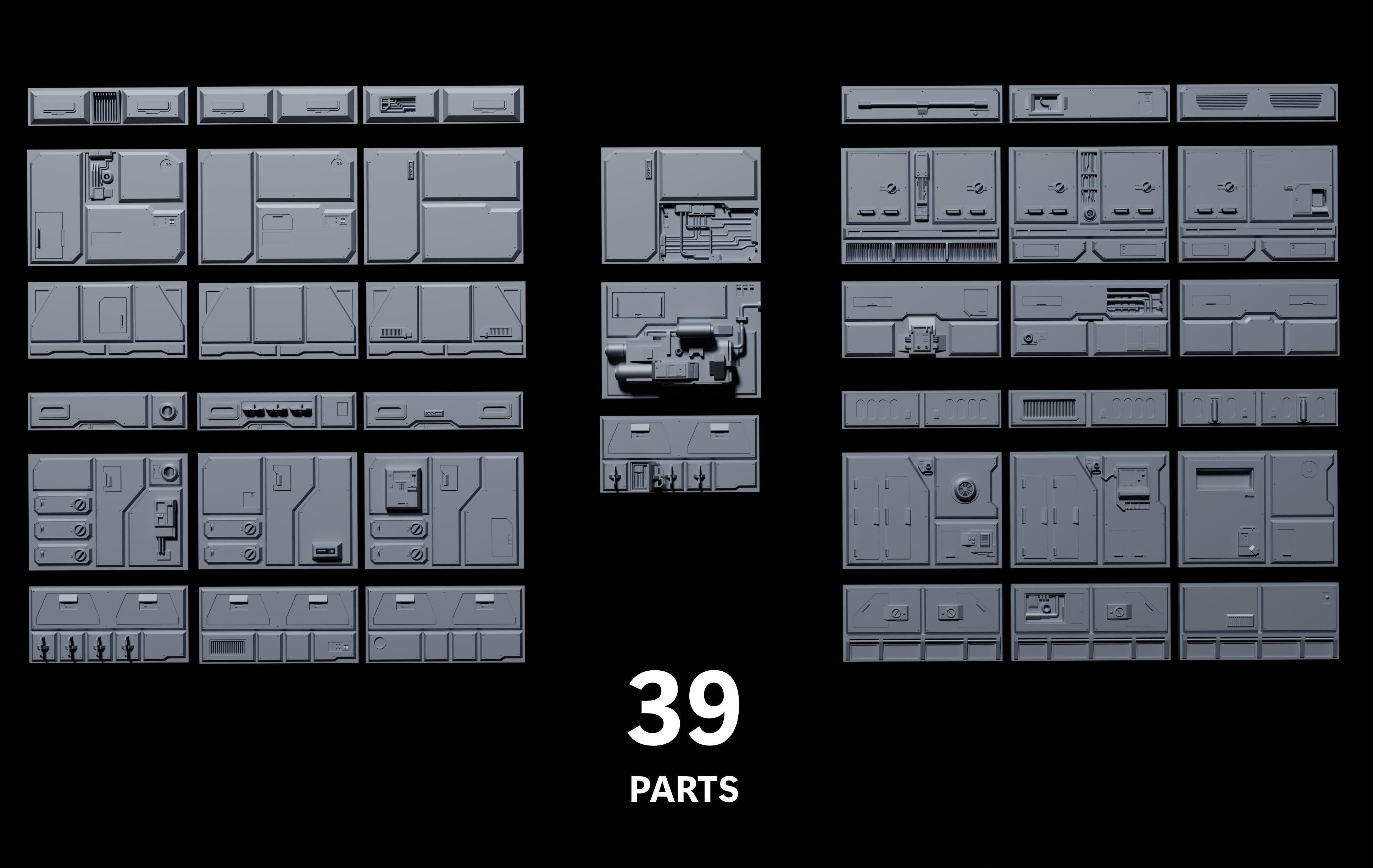 39 Sci-Fi Wall Panels with Emissive Materials - Kitbash 3D model | CGTrader