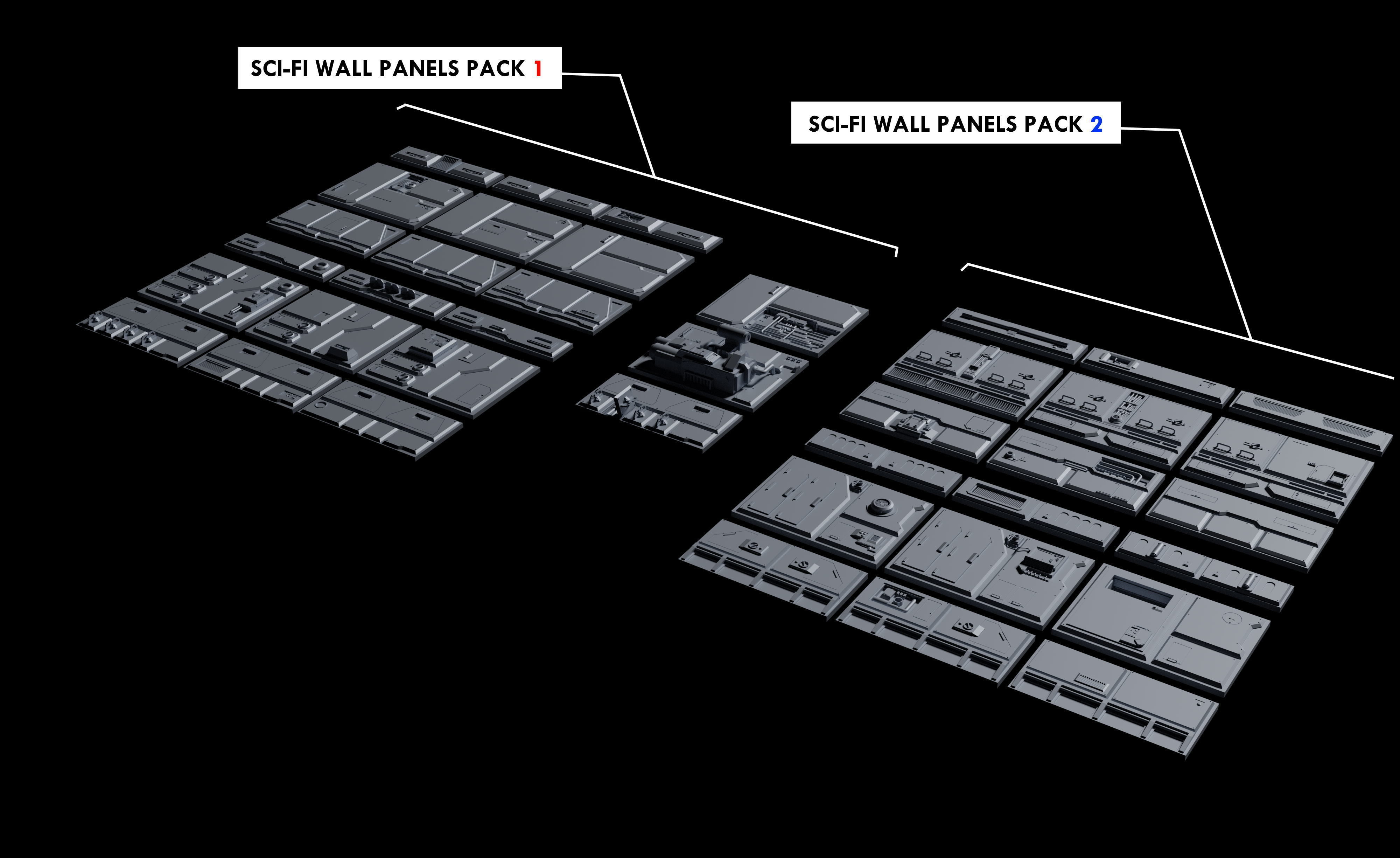 39 Sci-Fi Wall Panels with Emissive Materials - Kitbash 3D model | CGTrader