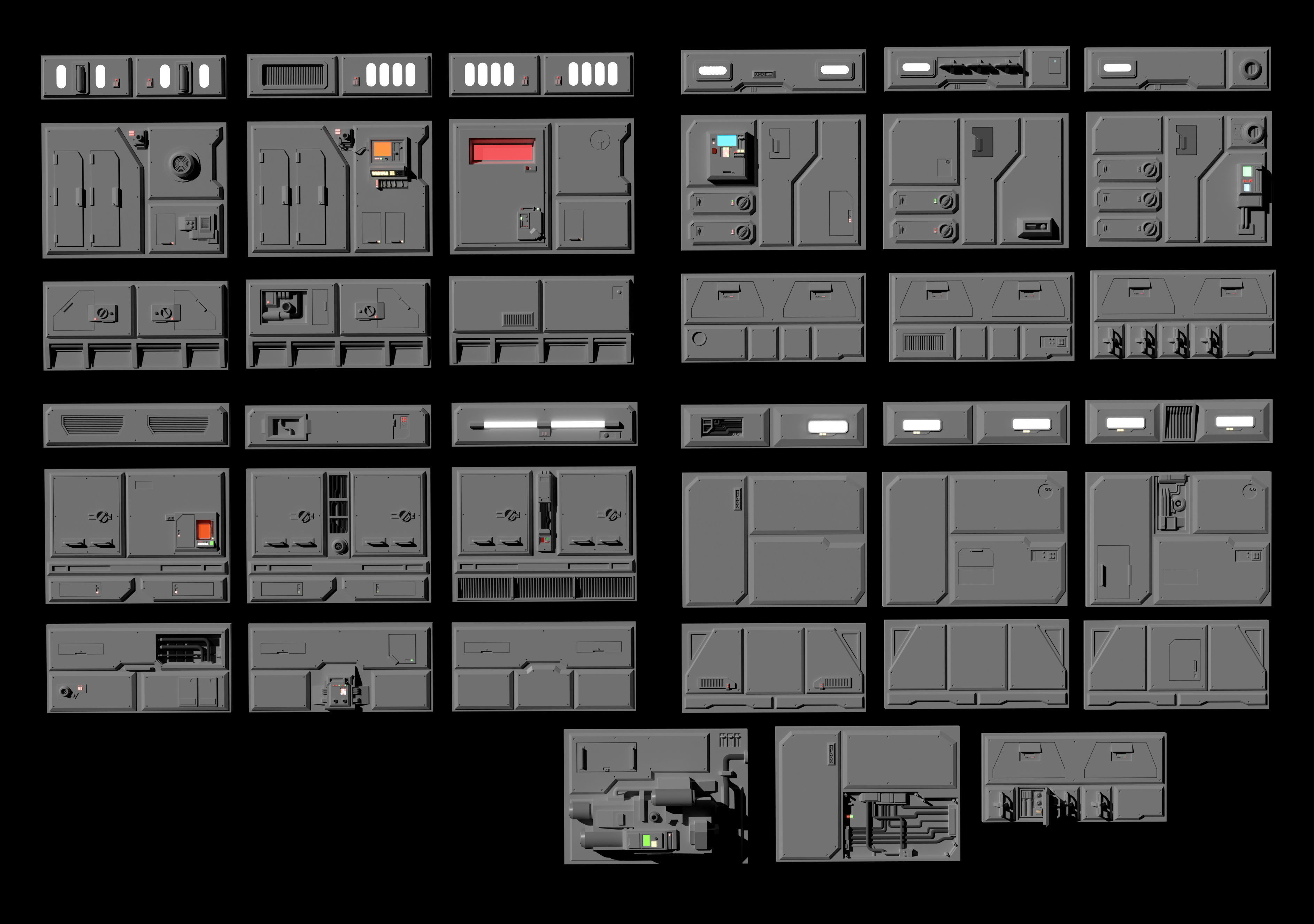 39 Sci-Fi Wall Panels with Emissive Materials - Kitbash 3D model | CGTrader