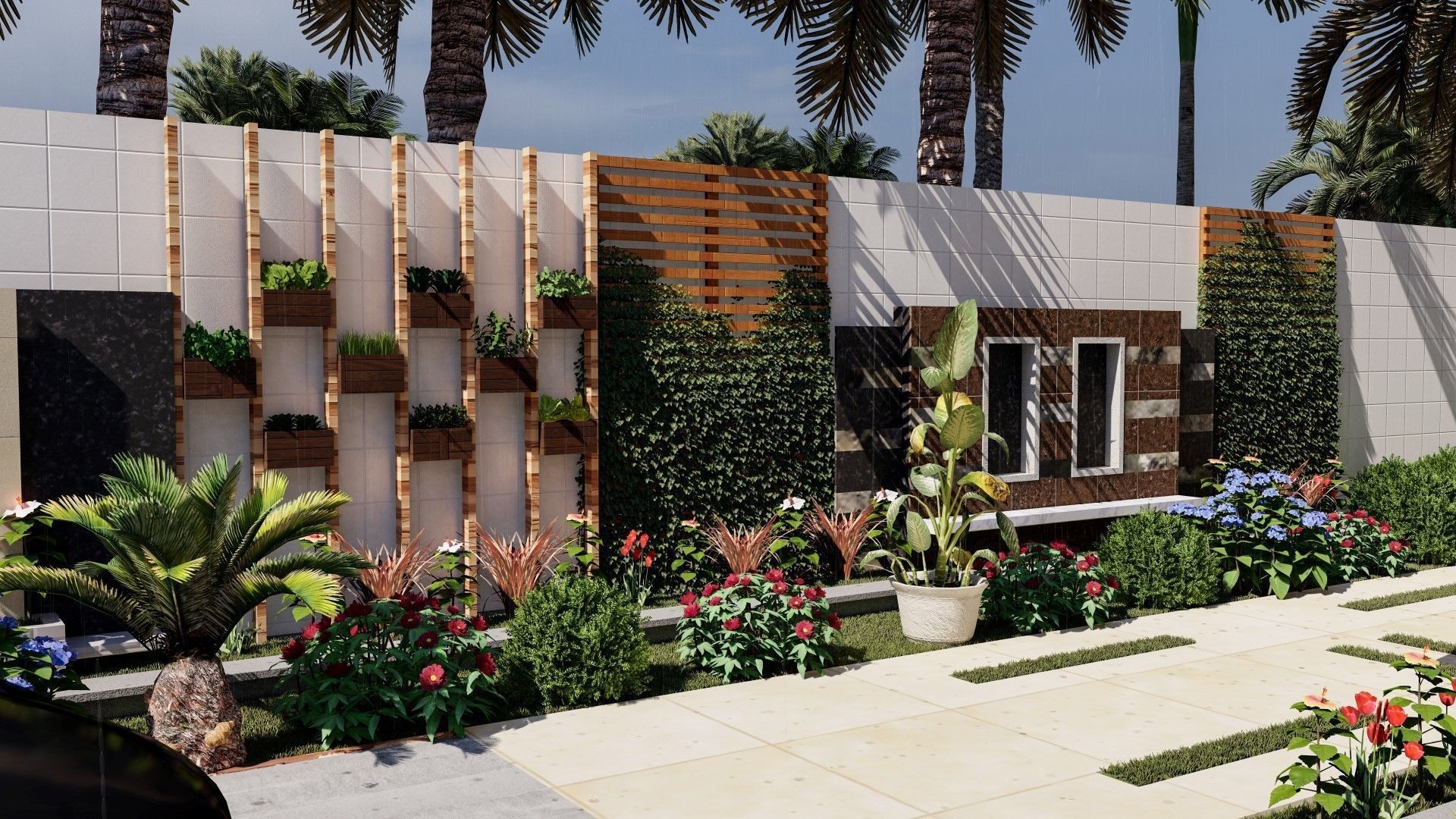 luxury villa front landscape design 3d model 3D model | CGTrader