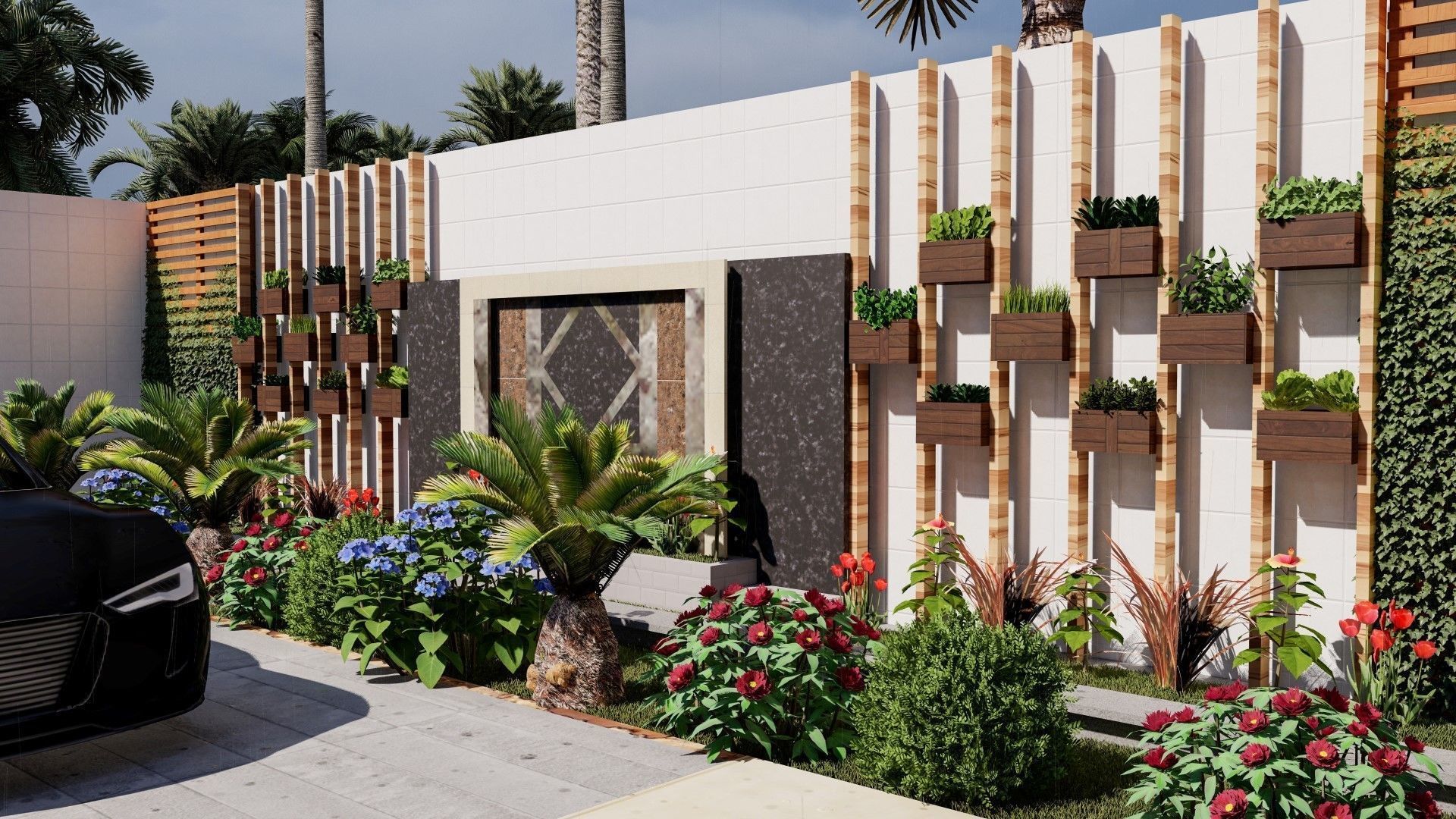 luxury villa front landscape design 3d model 3D model | CGTrader