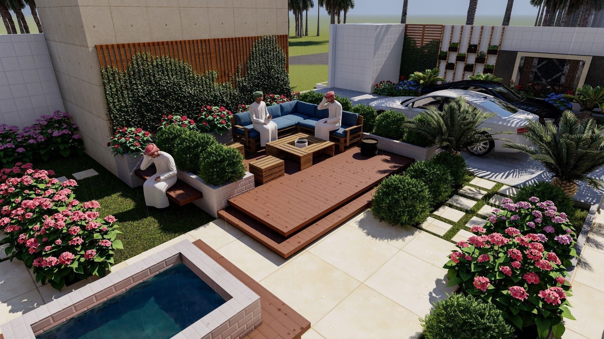 luxury villa front landscape design 3d model 3D model | CGTrader