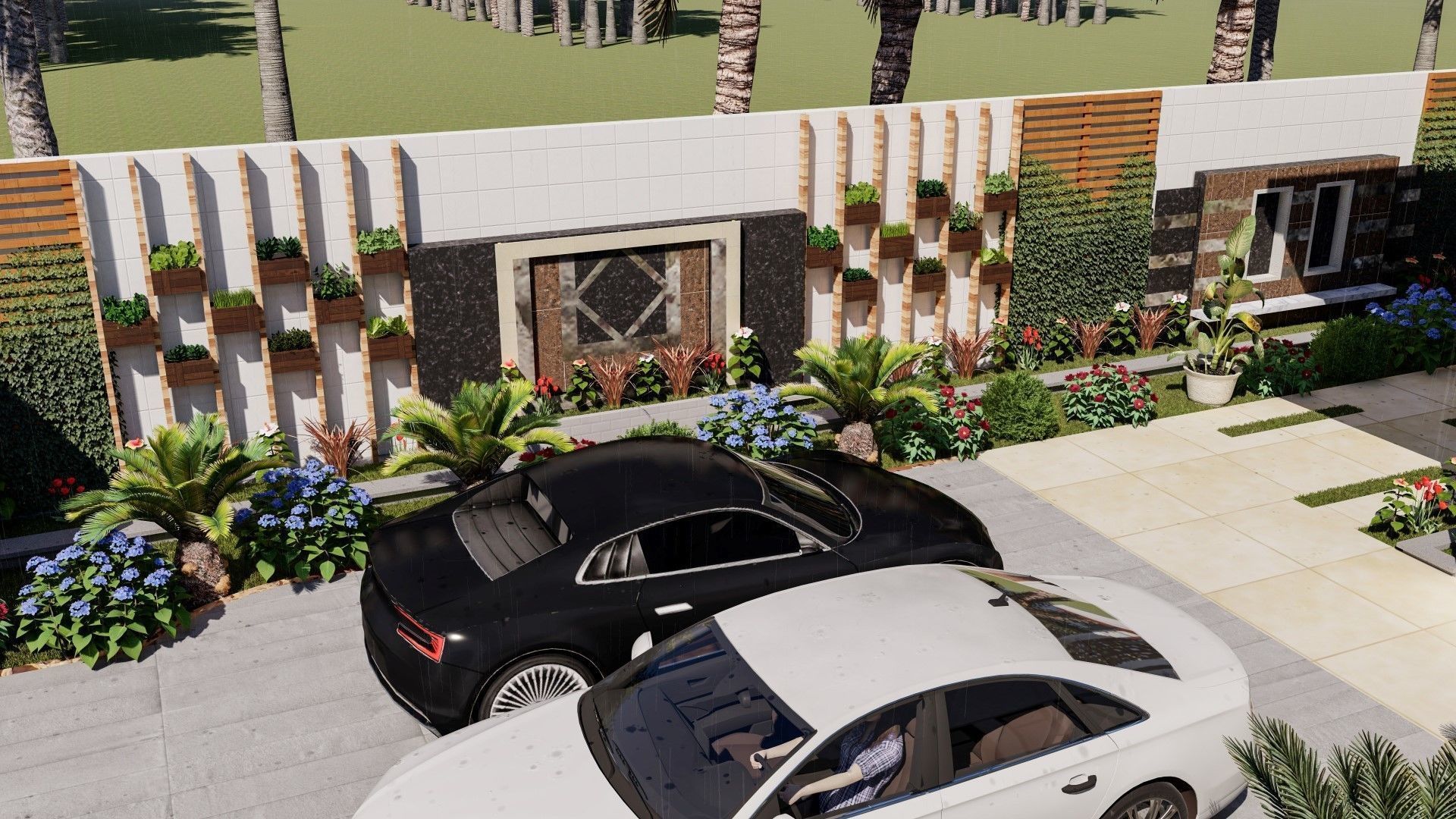 luxury villa front landscape design 3d model 3D model | CGTrader