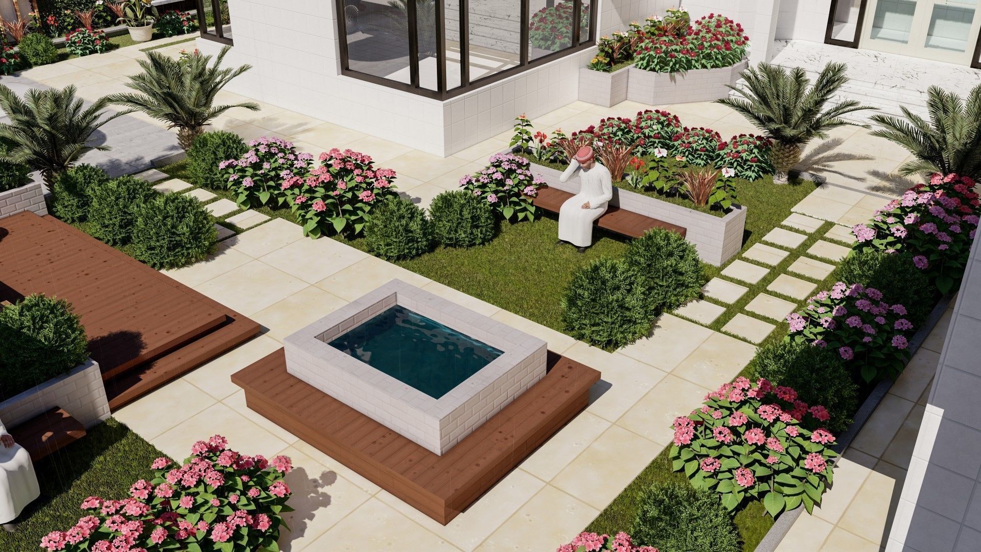 luxury villa front landscape design 3d model 3D model | CGTrader