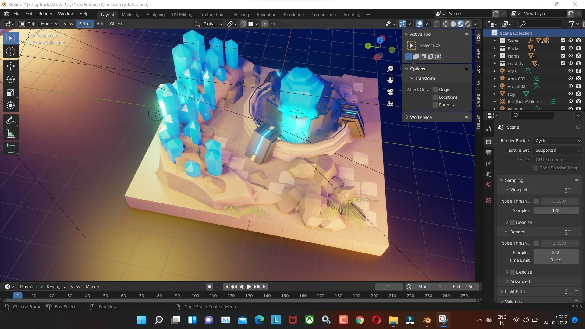 3D model fantasy-crystals low poly model render in blender VR / AR ...