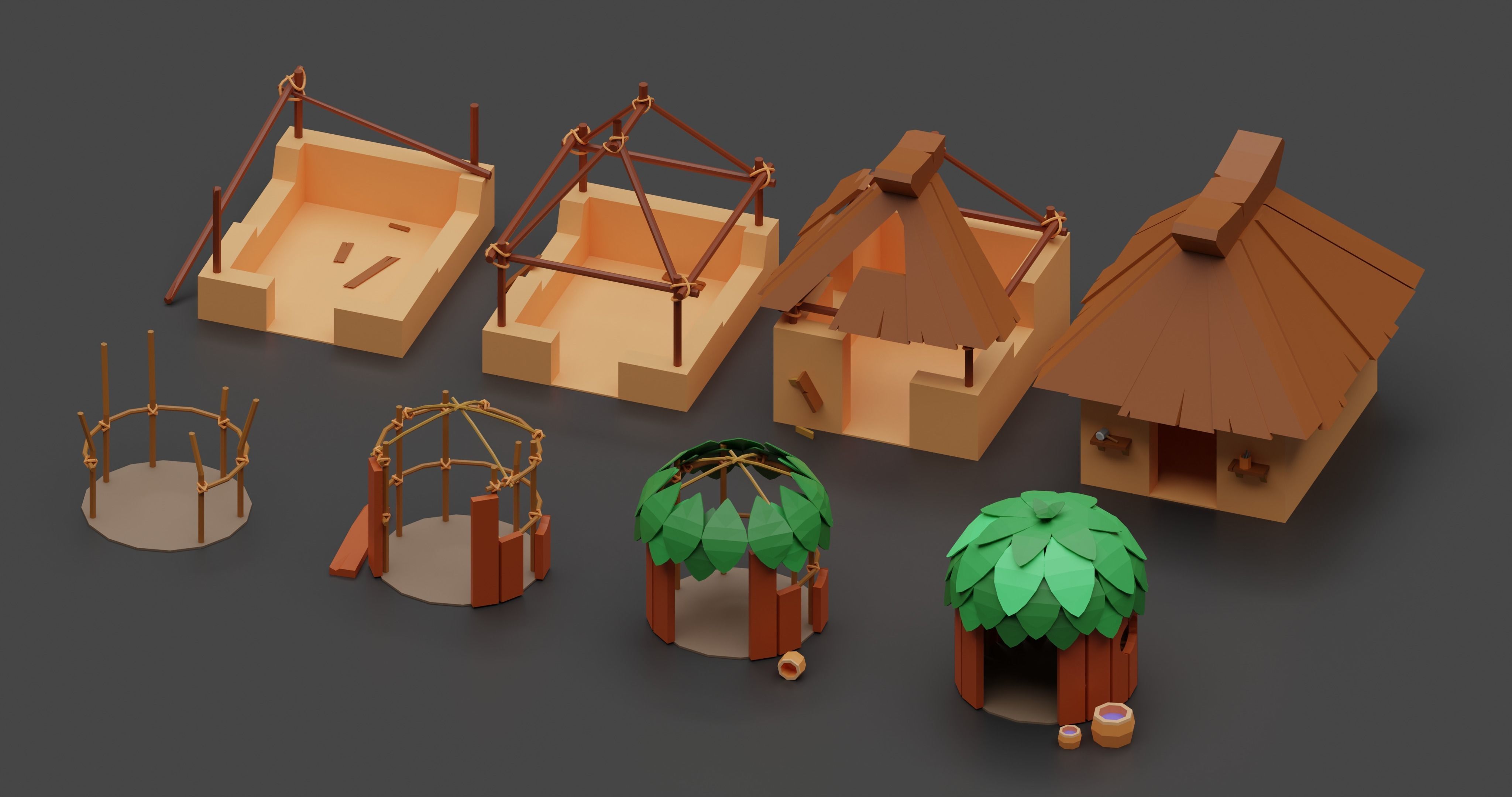 3D model Low poly Huts asset VR / AR / low-poly | CGTrader
